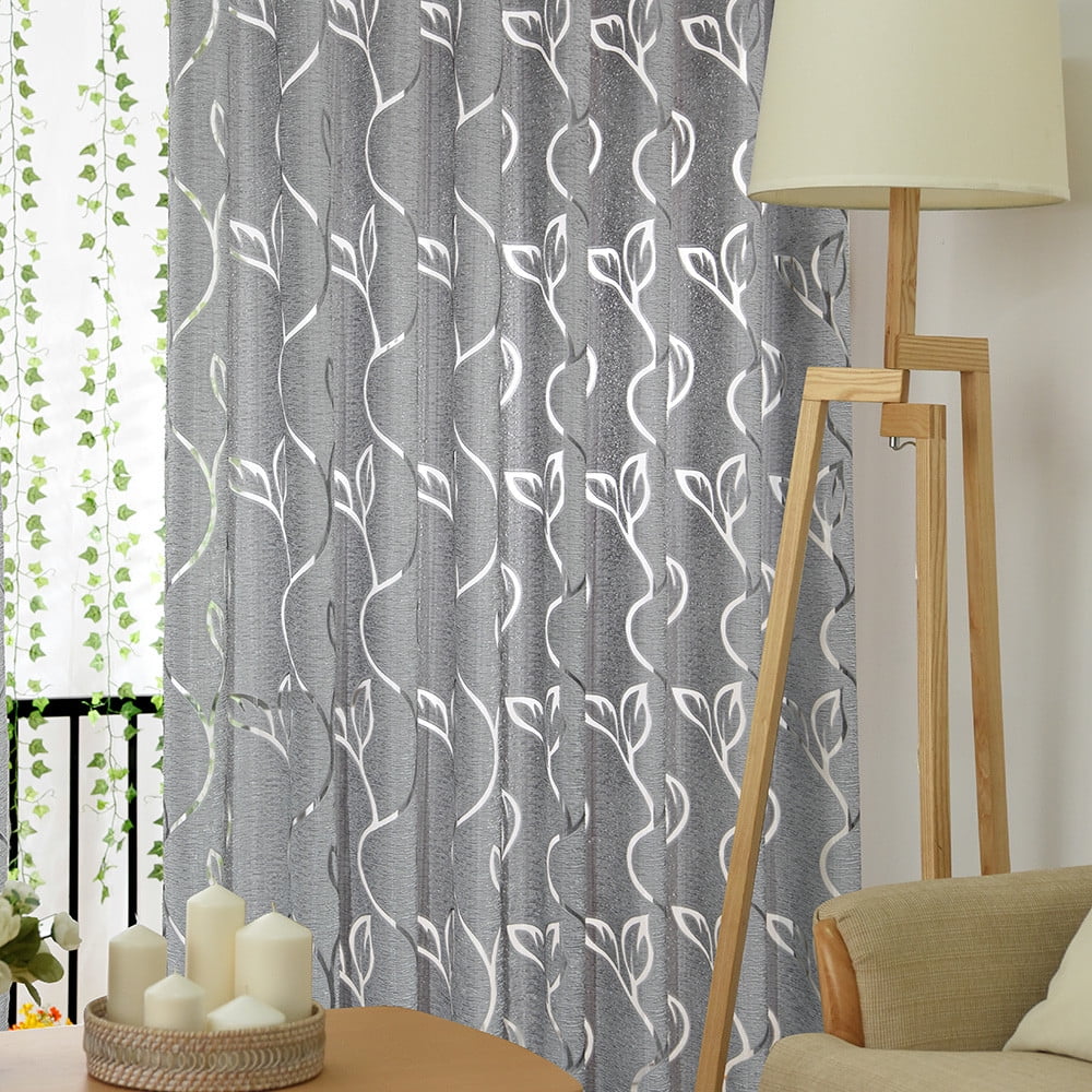 Vines Leaf Sheer Curtain Panel Single Rod Pocket Voile Drape Light ...