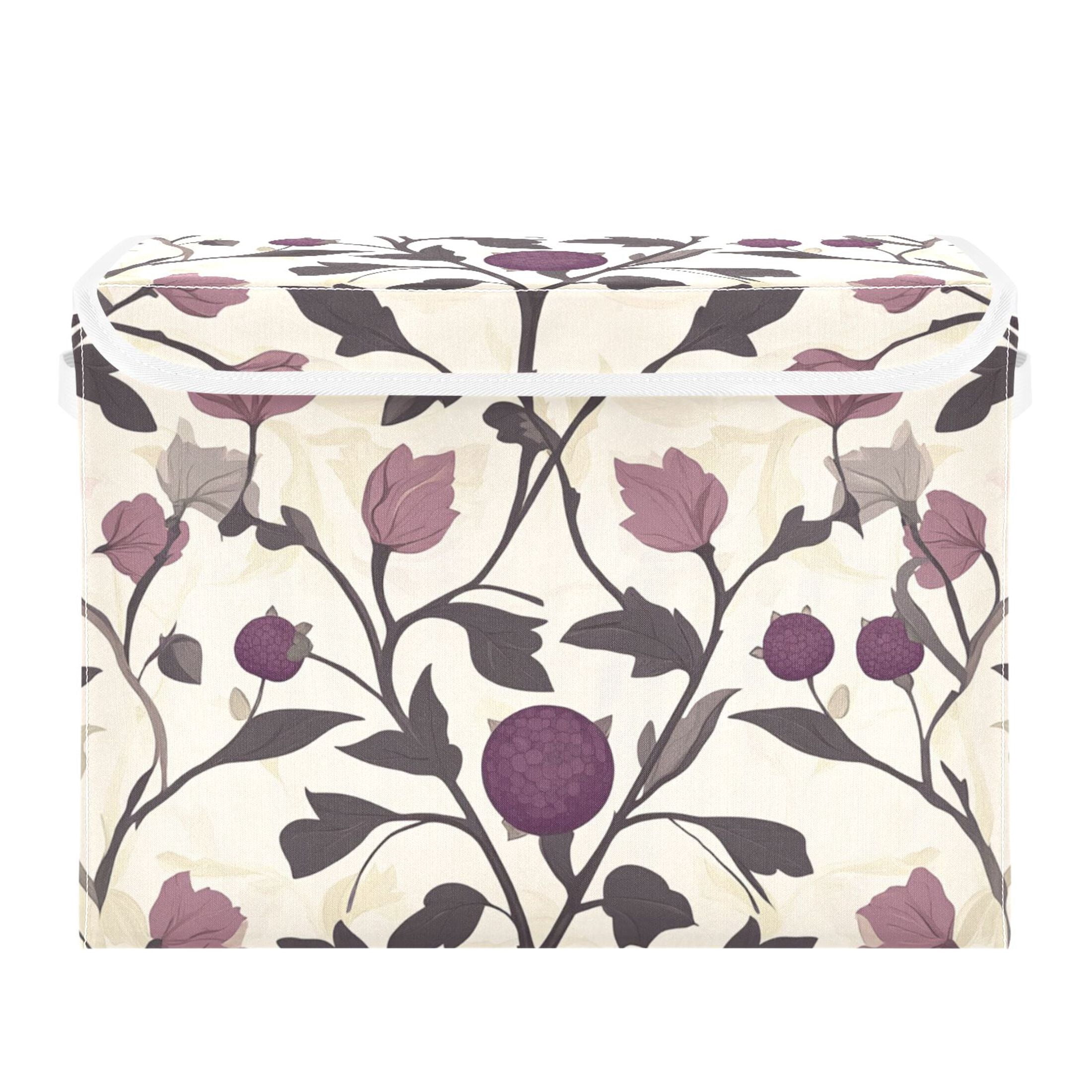 Vines and Berries Large Storage Bins with Linen Collapsible Lid Storage ...