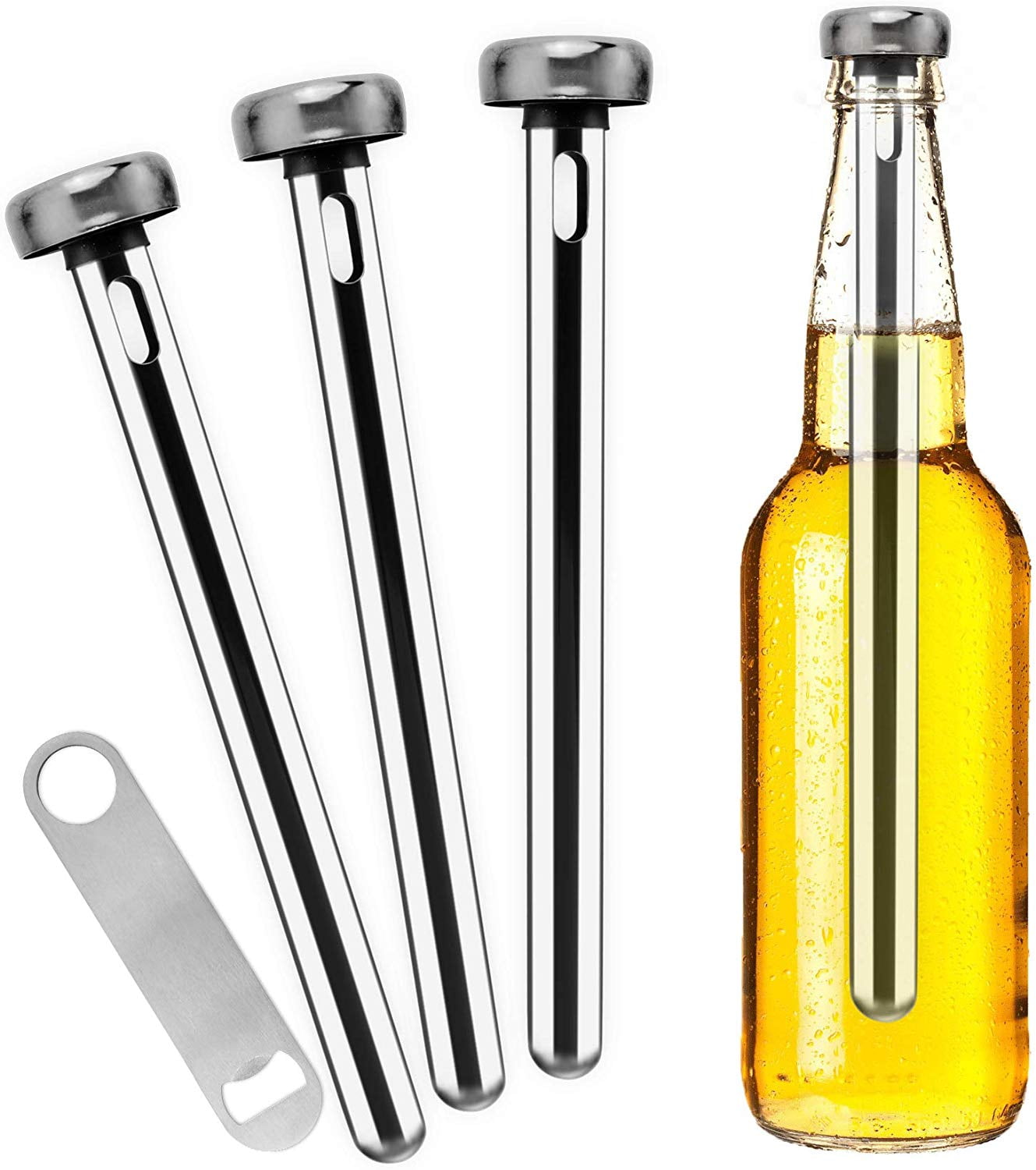 Vinetto Stainless Steel Beer Chiller Sticks (Set of 3) & Bottle Opener ...