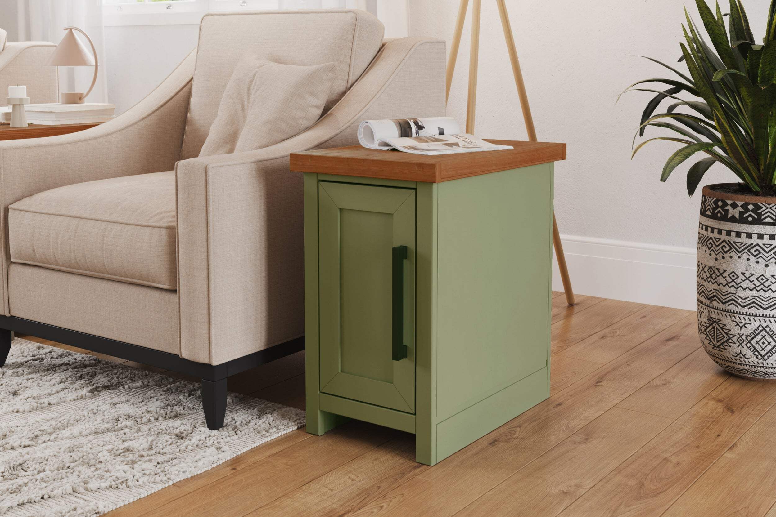Vineyard 14 Inch Chairside Table, No Assembly Required, Sage Green And Fruitwood Finish Green ...