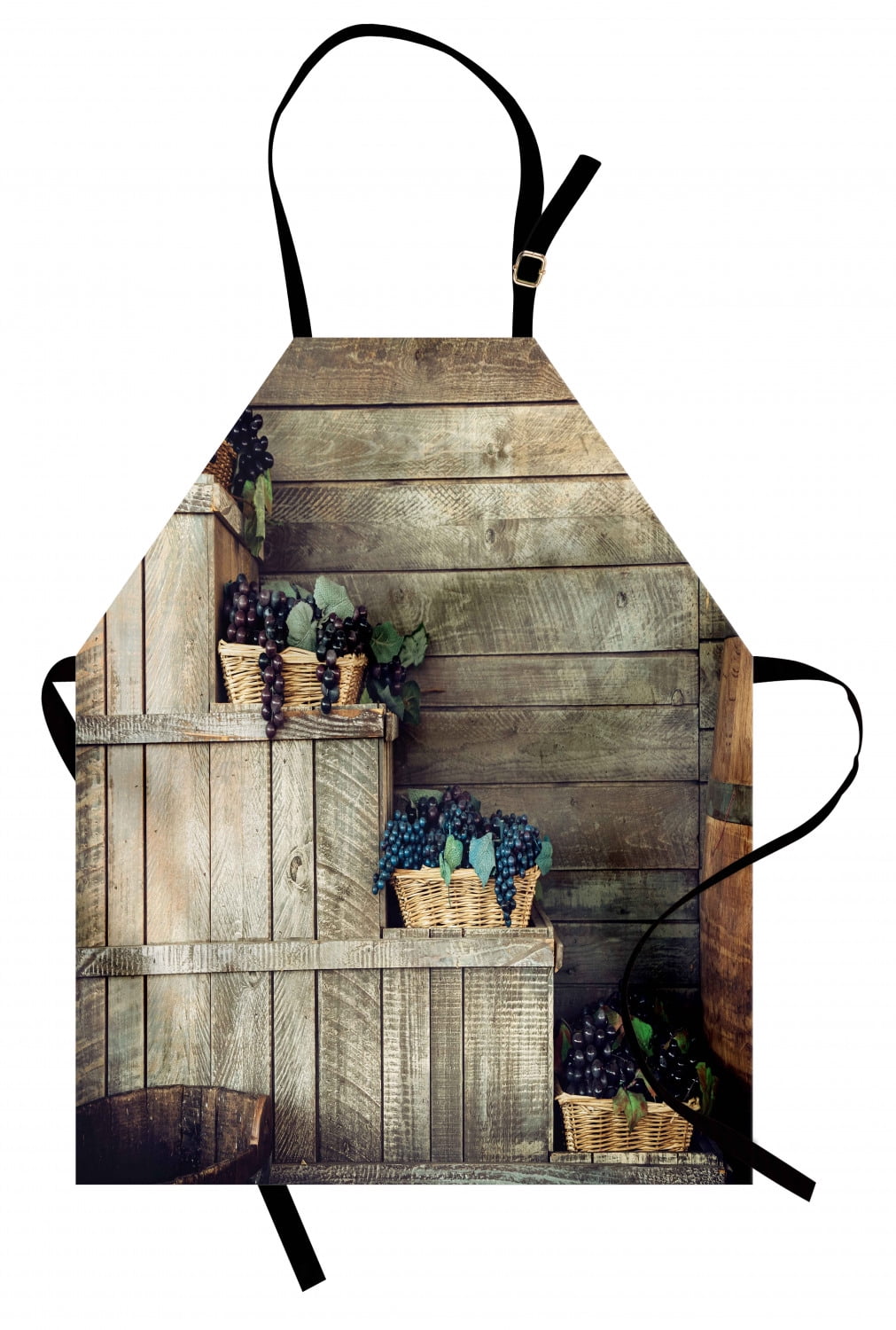 Vineyard Apron Various Grapes in Wooden Wicker Basket Ivy Viniculture ...