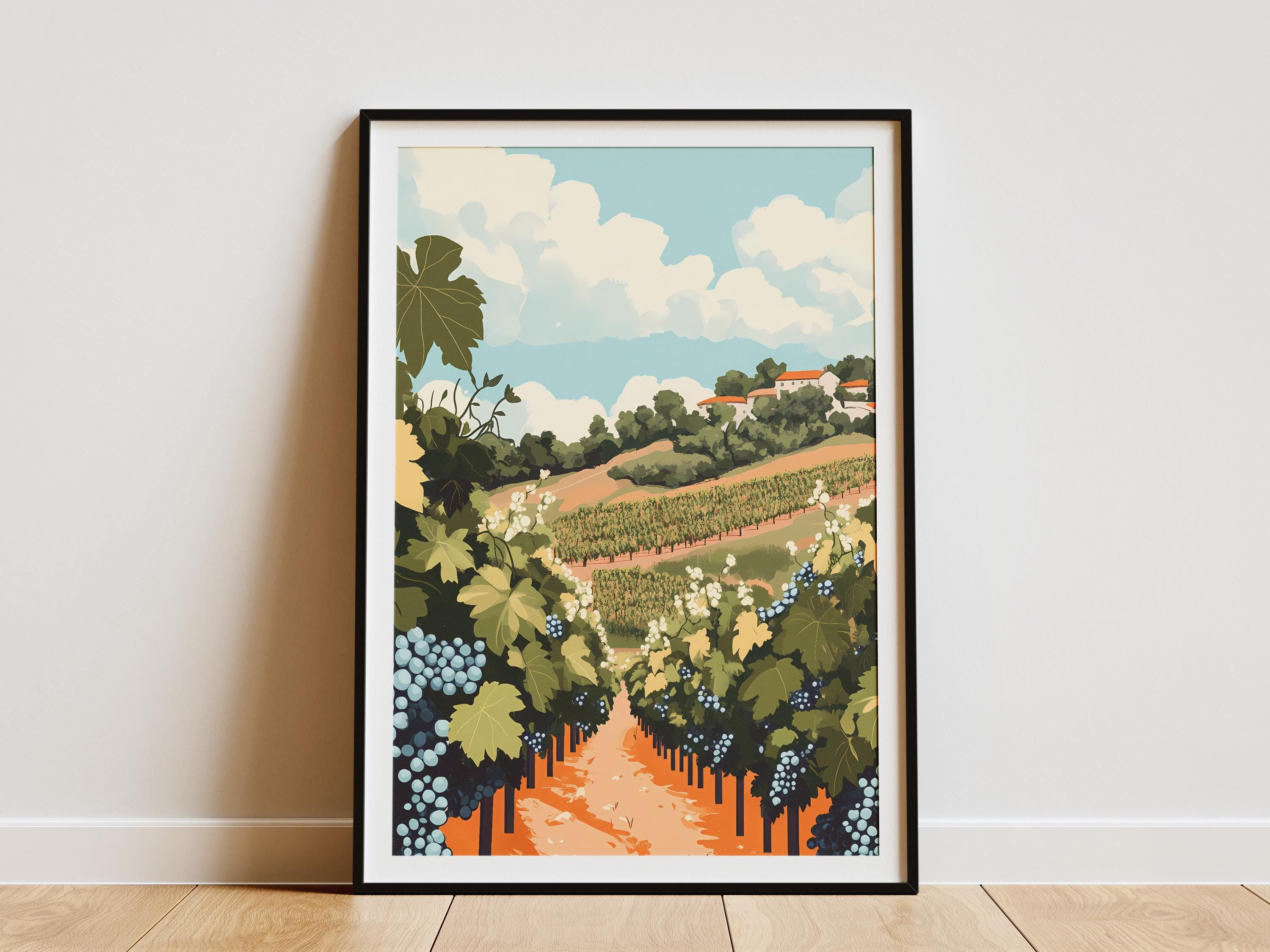 Vineyard Hillside Poster Grape Vines Print Wine Country Wall Art ...
