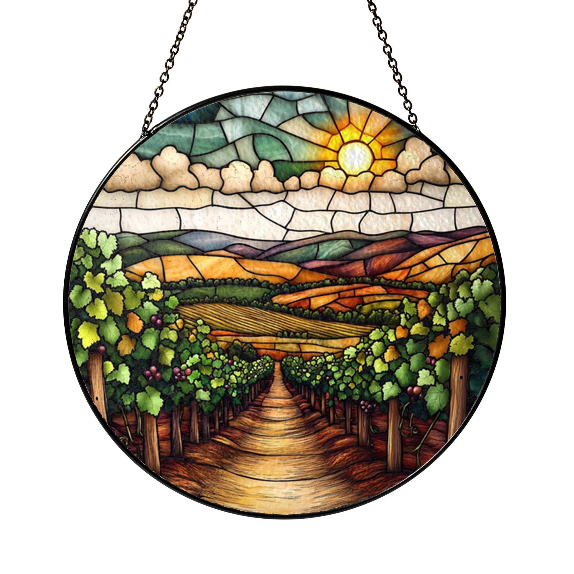 Vineyard View Window Hanging – Stained Glass Style Rustic Decor1601 ...