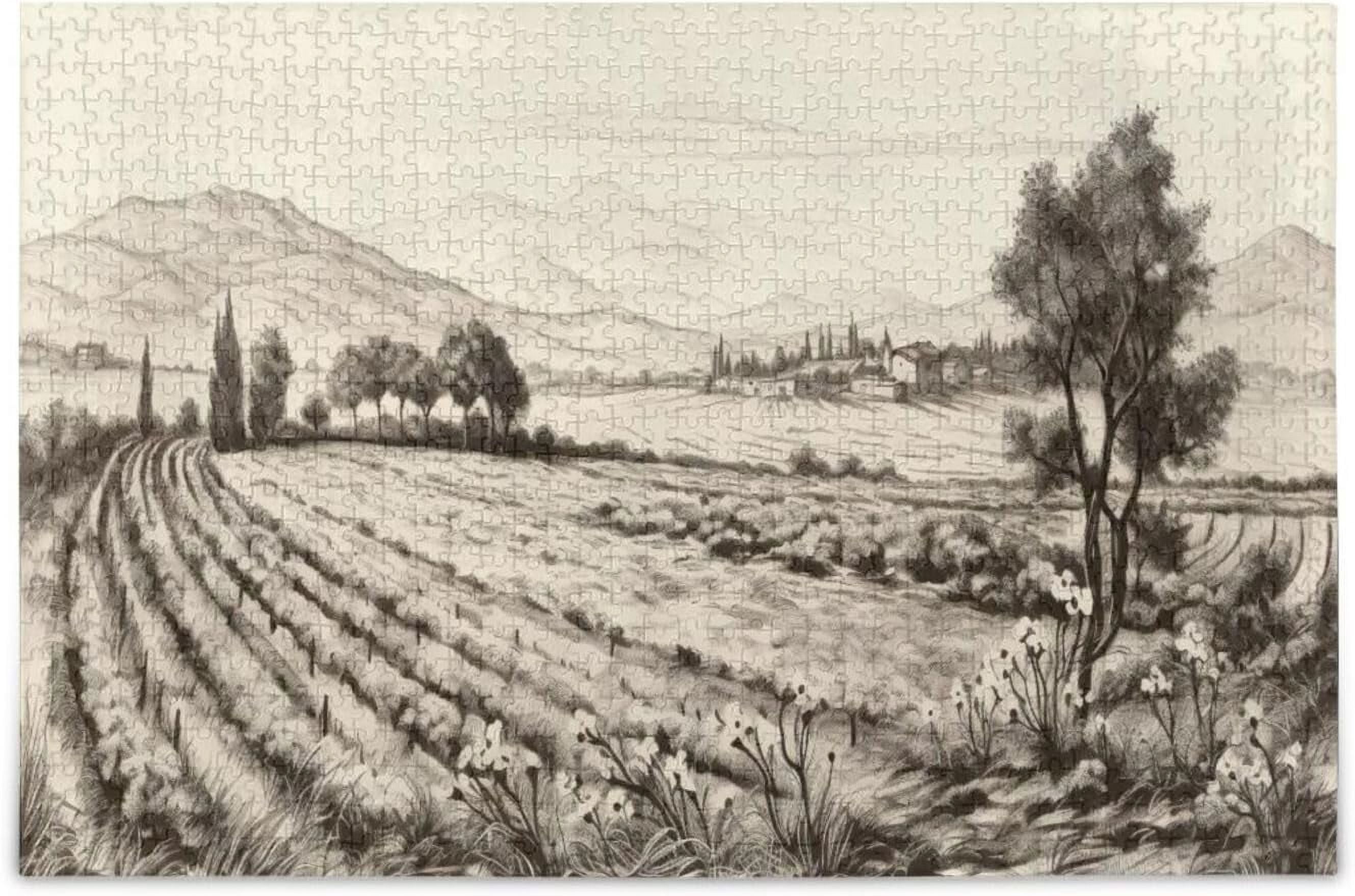 Vineyards Drawing Puzzle 500 Pieces - Wooden Jigsaw Puzzles for Family ...