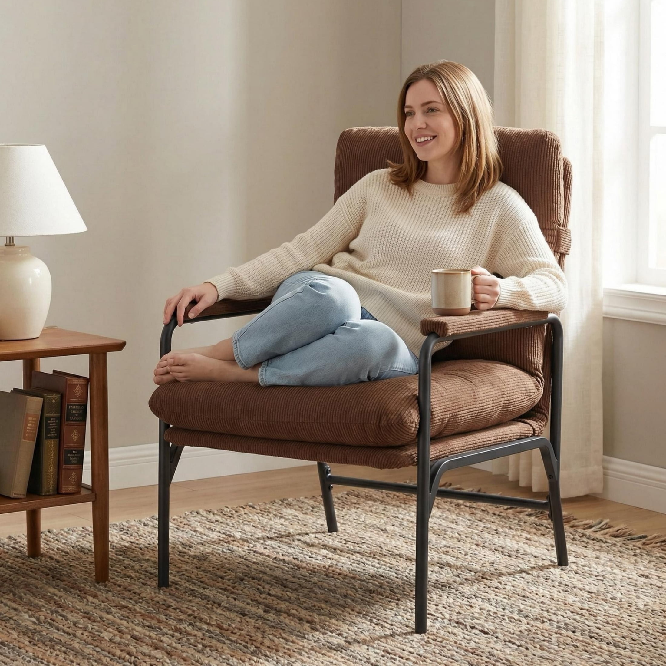 Vinform Modern Accent Chair, Arm Chair with Adjustable Backrest, Metal ...