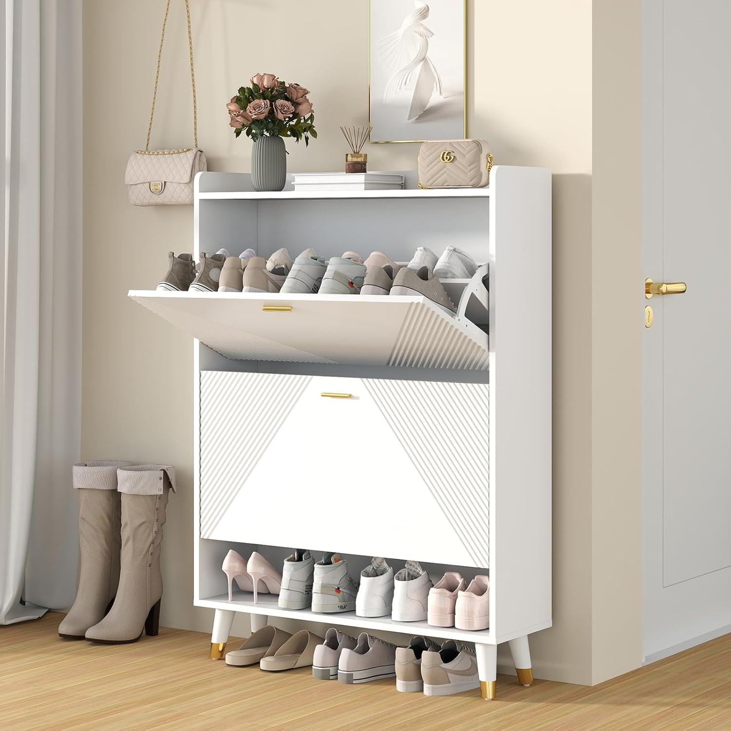 Vinform Shoes Cabinet with 2 Flip Drawers for Narrow Entryway, Shoe ...
