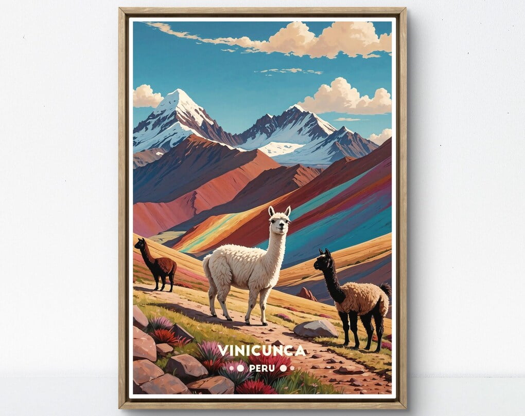Vinicunca Peru Vintage Poster, Rainbow Mountain Art, Scenic Andes ...