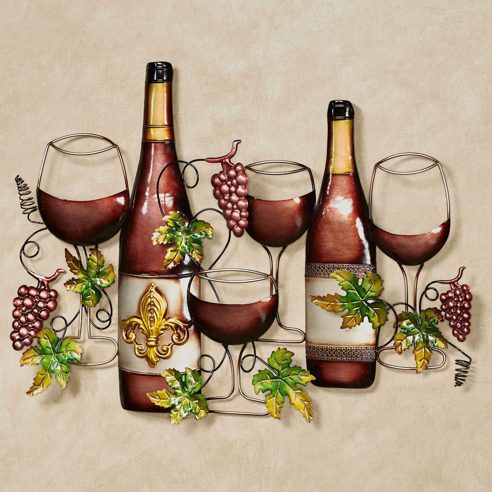 Vining Grapes Fleur de Wine Bottle and Glasses Metal Wall Art Port 28 ...