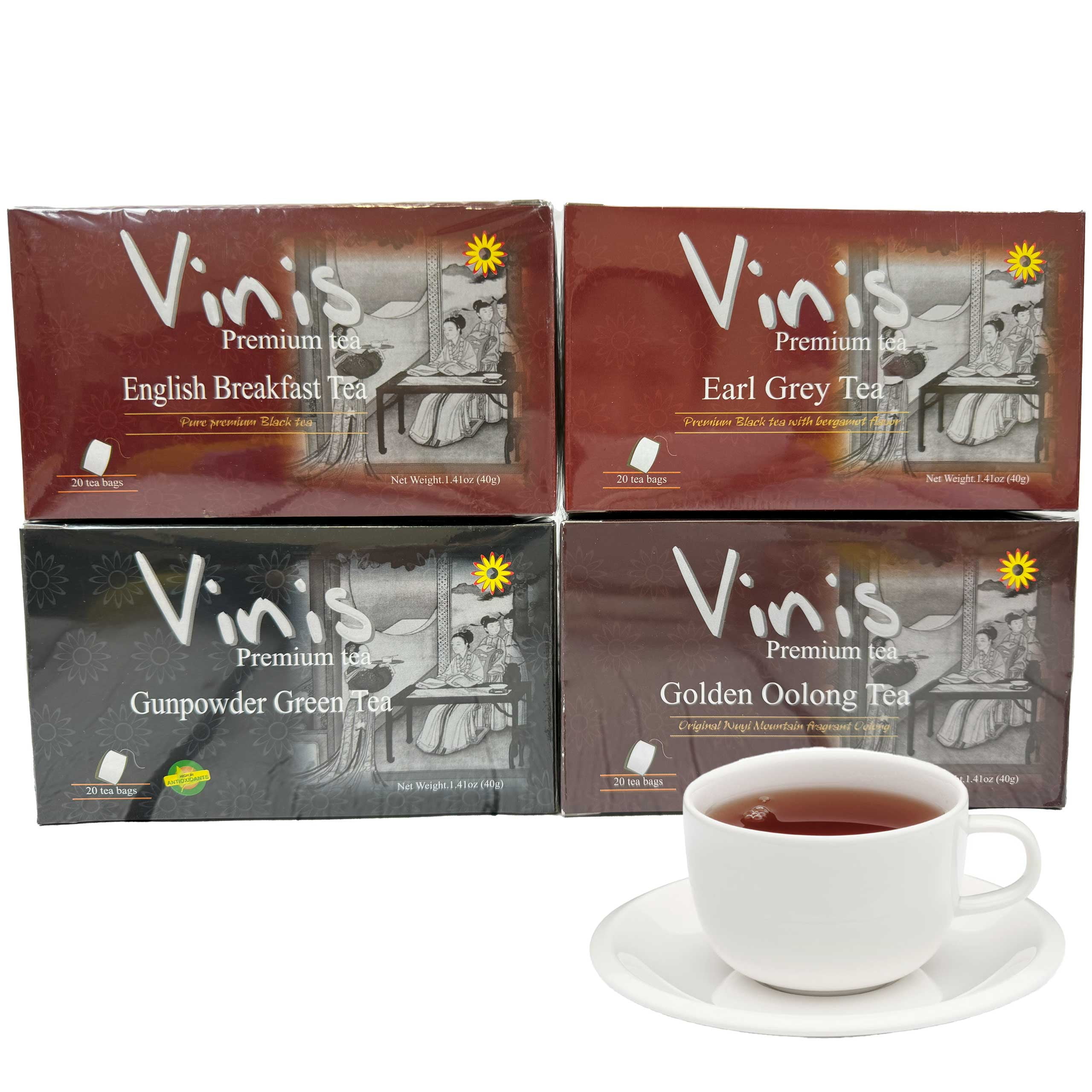 Vinis Variety Pack Tea Bags, 20 Count (Pack of 4) (English Breakfast ...