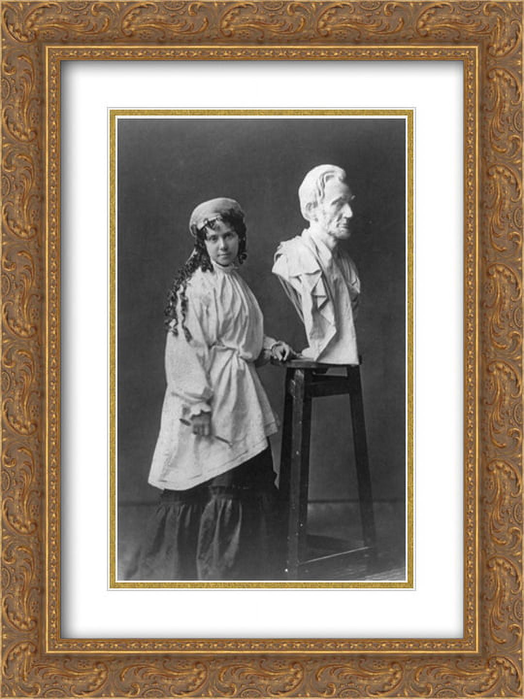 Vinnie Ream at work upon her Lincoln bust which rests upon the stand ...