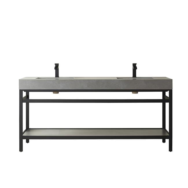 Vinnova 72 in. Funes Double Sink Bathroom Vanity, Matt Black Metal ...