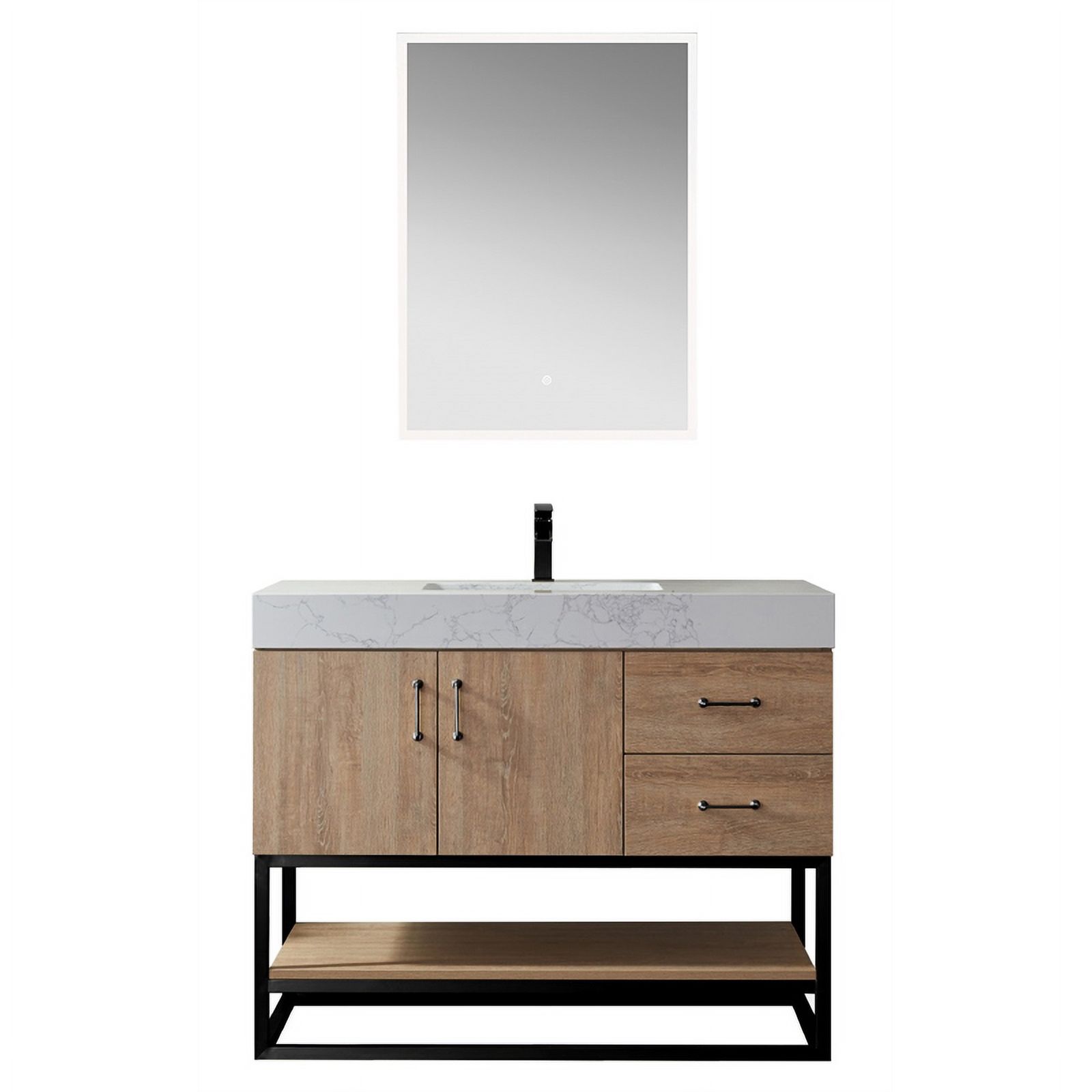 Vinnova Alistair 60" White Grain Stone Top Double Vanity in Oak ...