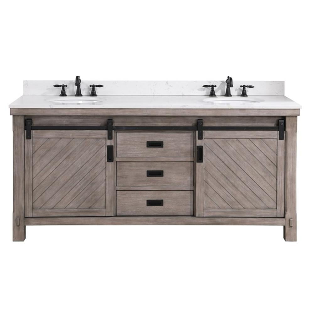 Vinnova Cortes 72" White Composite Stone Top Double Vanity Gray without ...
