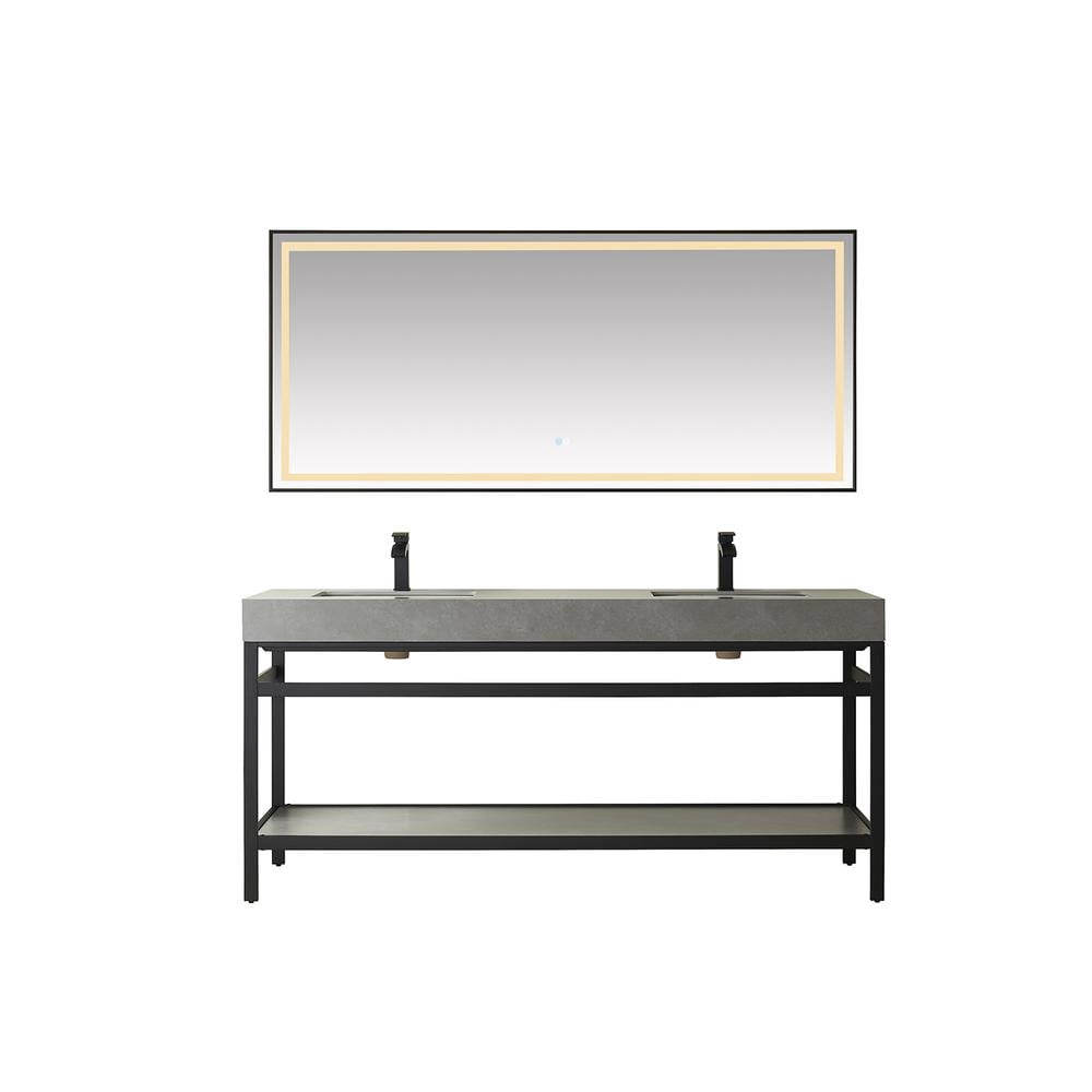 Vinnova Design Double Sink Bath Vanity Metal Support with Grey Sintered ...