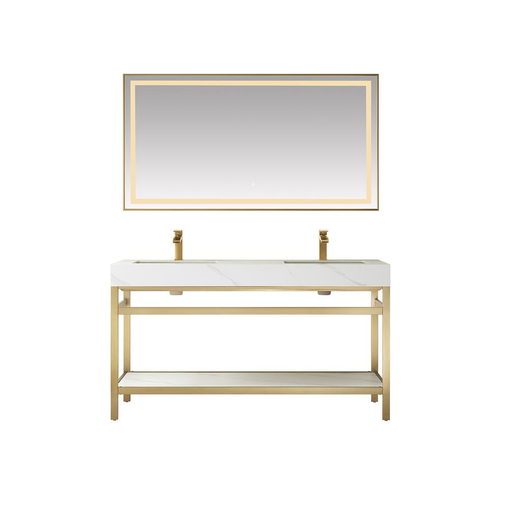 Vinnova Design Double Sink Bath Vanity Metal Support with White ...