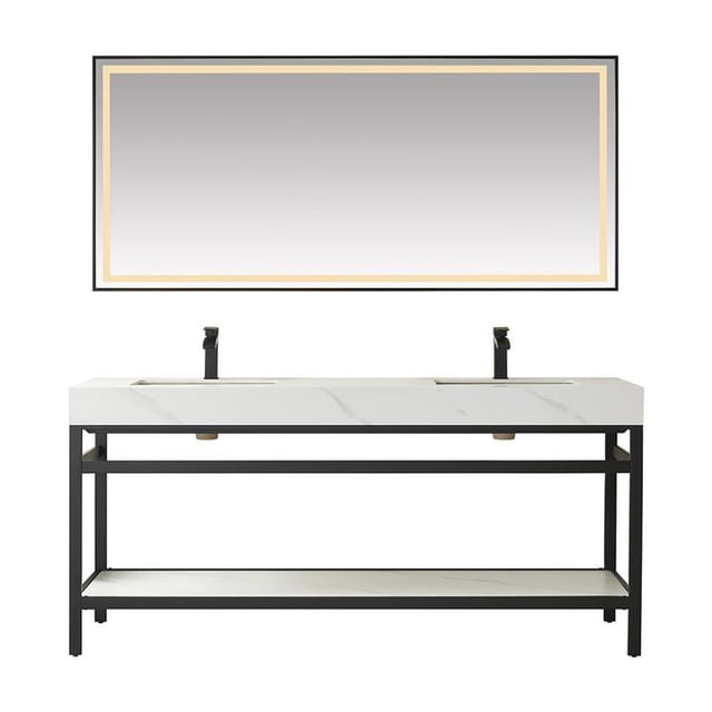 Vinnova Design Double Sink Bath Vanity Metal Support with White ...