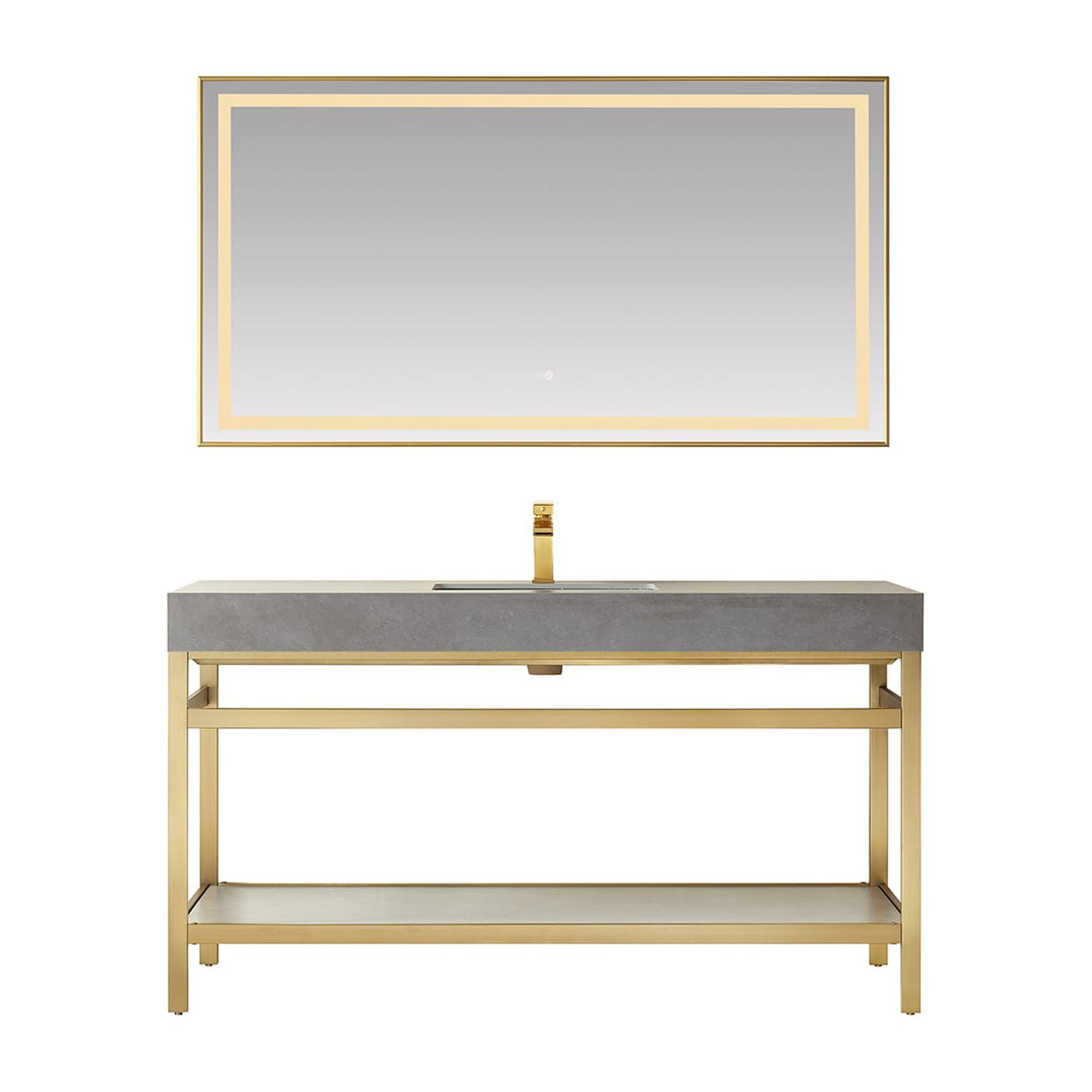 Vinnova Design Single Sink Bath Vanity Metal Support with Grey Sintered ...