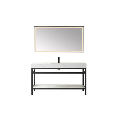 Edolo 42" Single Stainless Steel Vanity Console in Matt Black with Snow ...