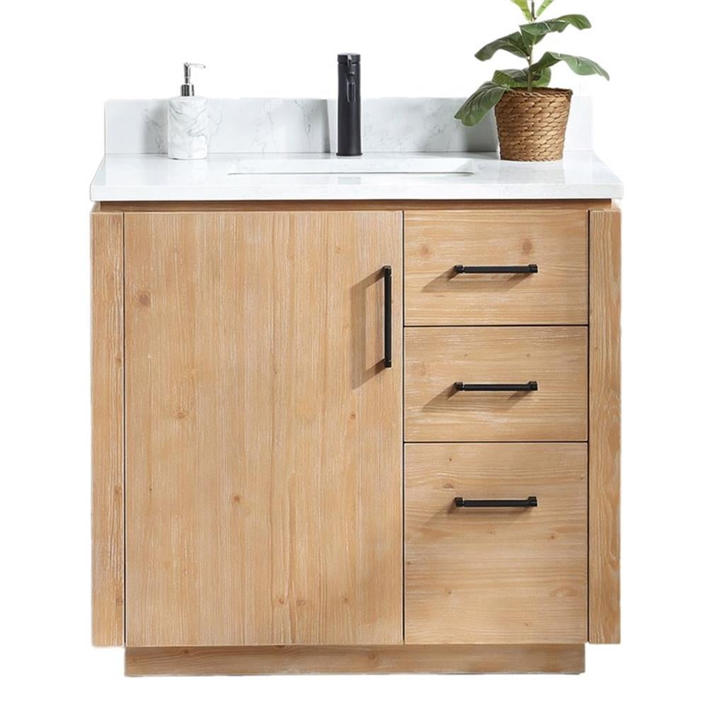 Vinnova San 36" Single Sink Wood Bath Vanity with Grain Stone in Brown ...
