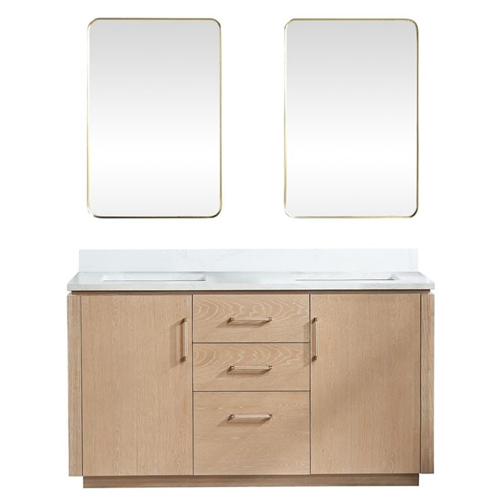 Vinnova San 60" Double Sink Wood Bath Vanity with Mirrors in Washed Ash ...