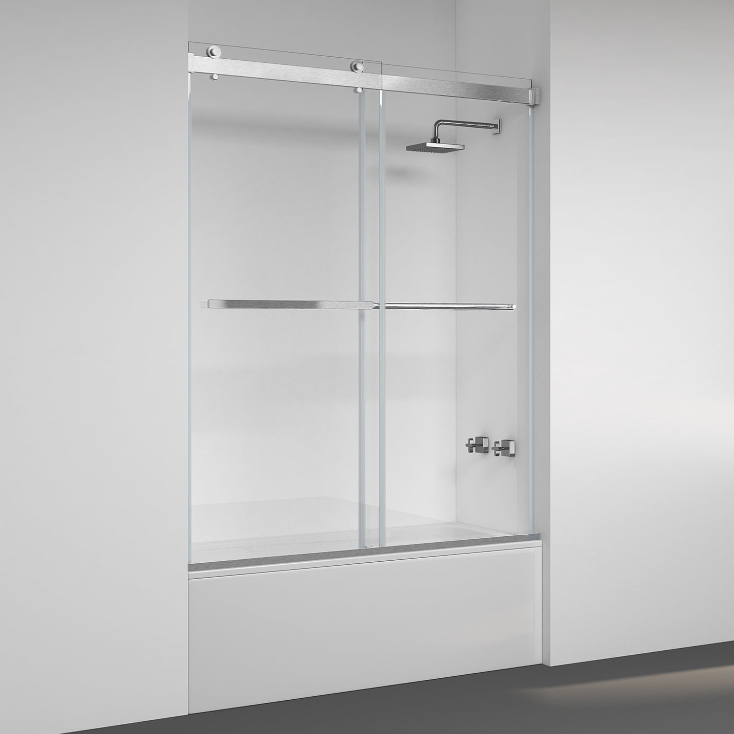Vinnova Spezia 60" W x 58" H Double Sliding Frameless Glass Tub Door in ...