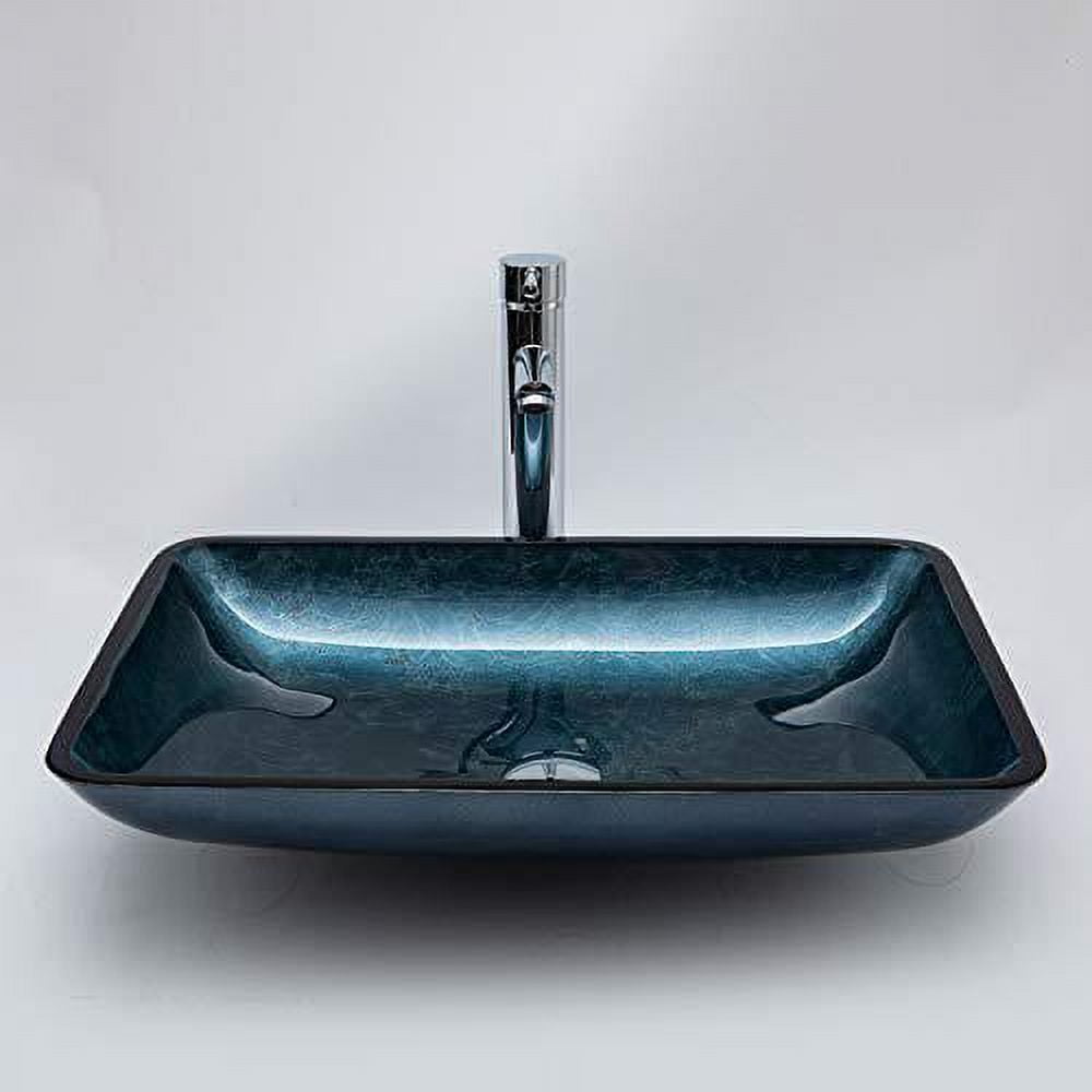 Vinnova Design Grayish Blue Glass Rectangular Vessel Bathroom Sink ...