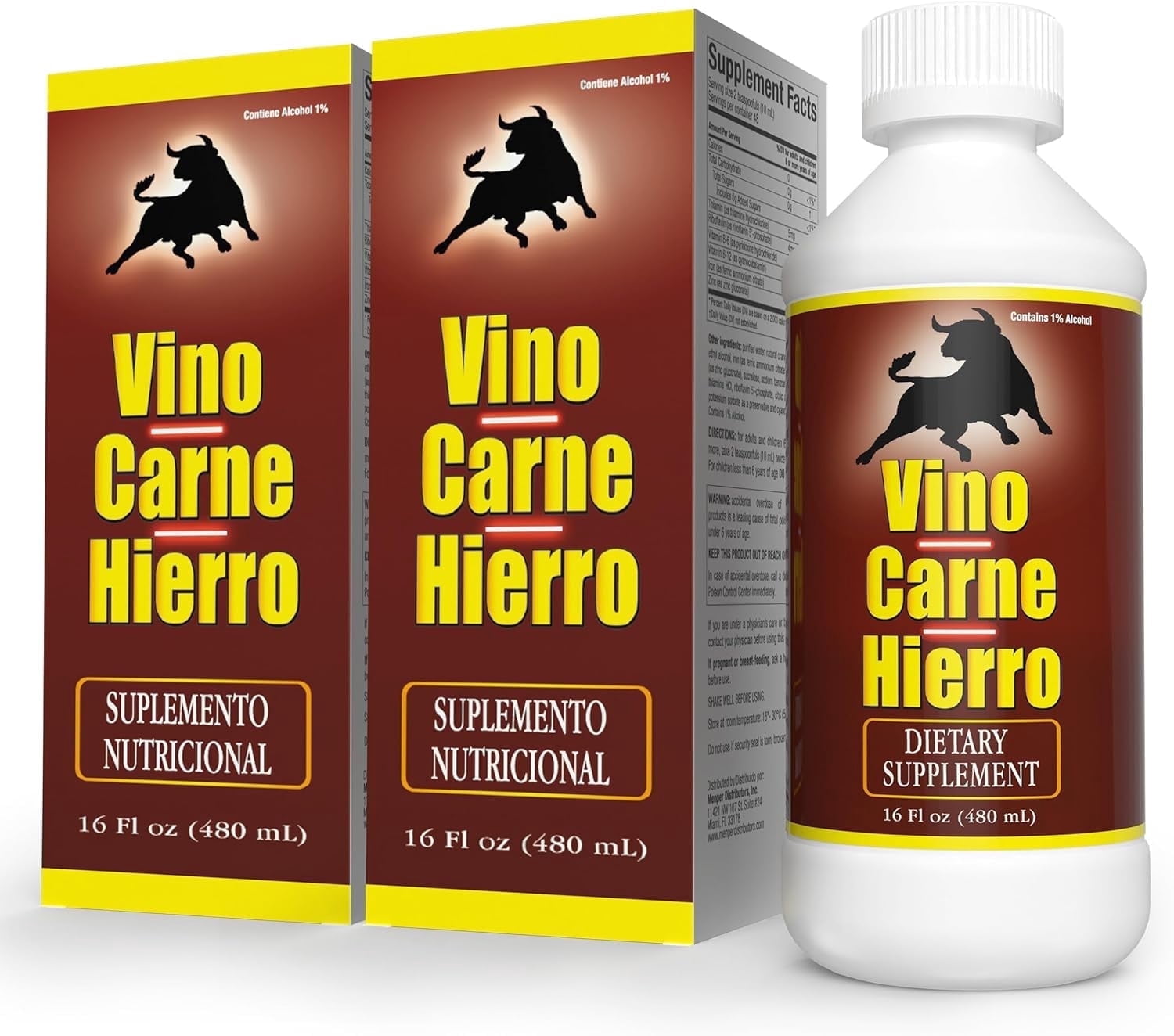 Vino Carne Hierro Liquid Iron Supplement with Vitamins for Energy and ...