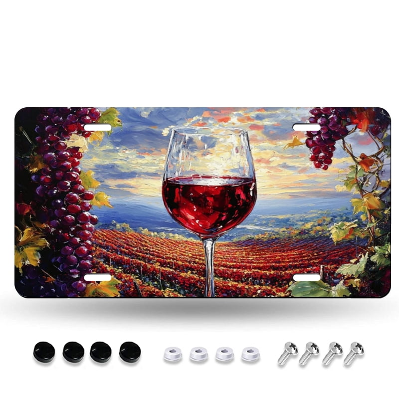 Vinous Style Of Red Wine Glass and Grape Field License Plate Frame ...