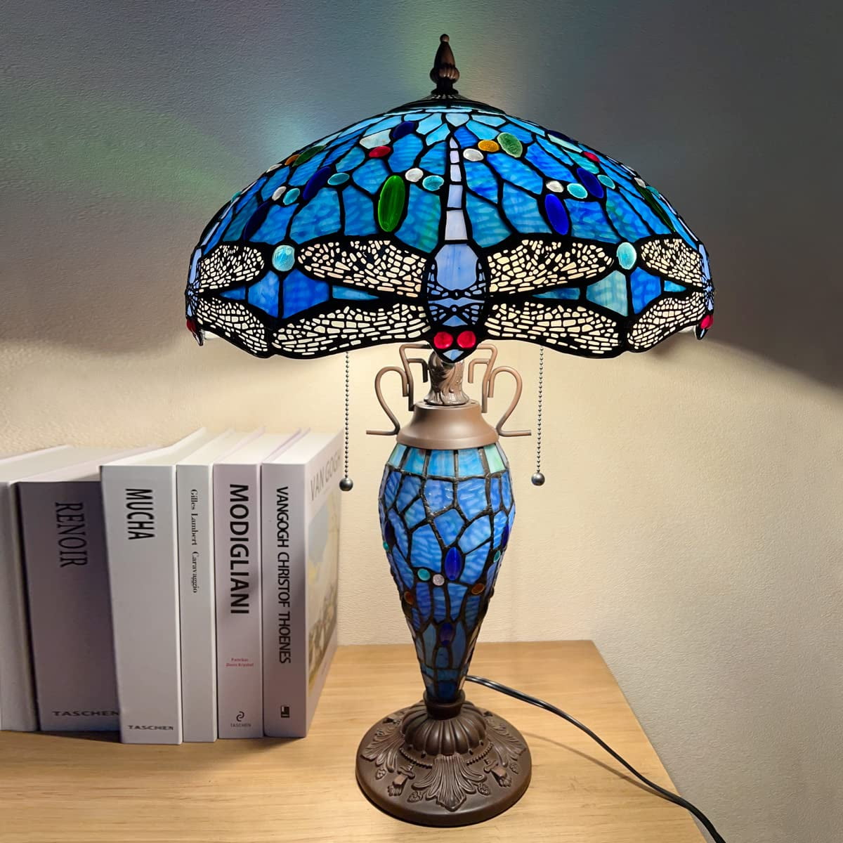 Vinplus Dragonfly Style Tiffany Large Table Lamp 3-Light with ...