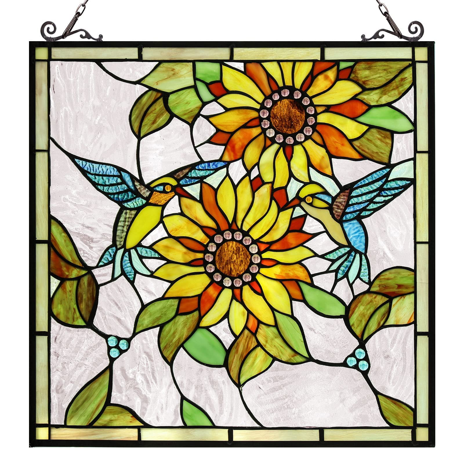 Vinplus Stained Glass Panels, Sunflower and Birds Pattern, Window ...