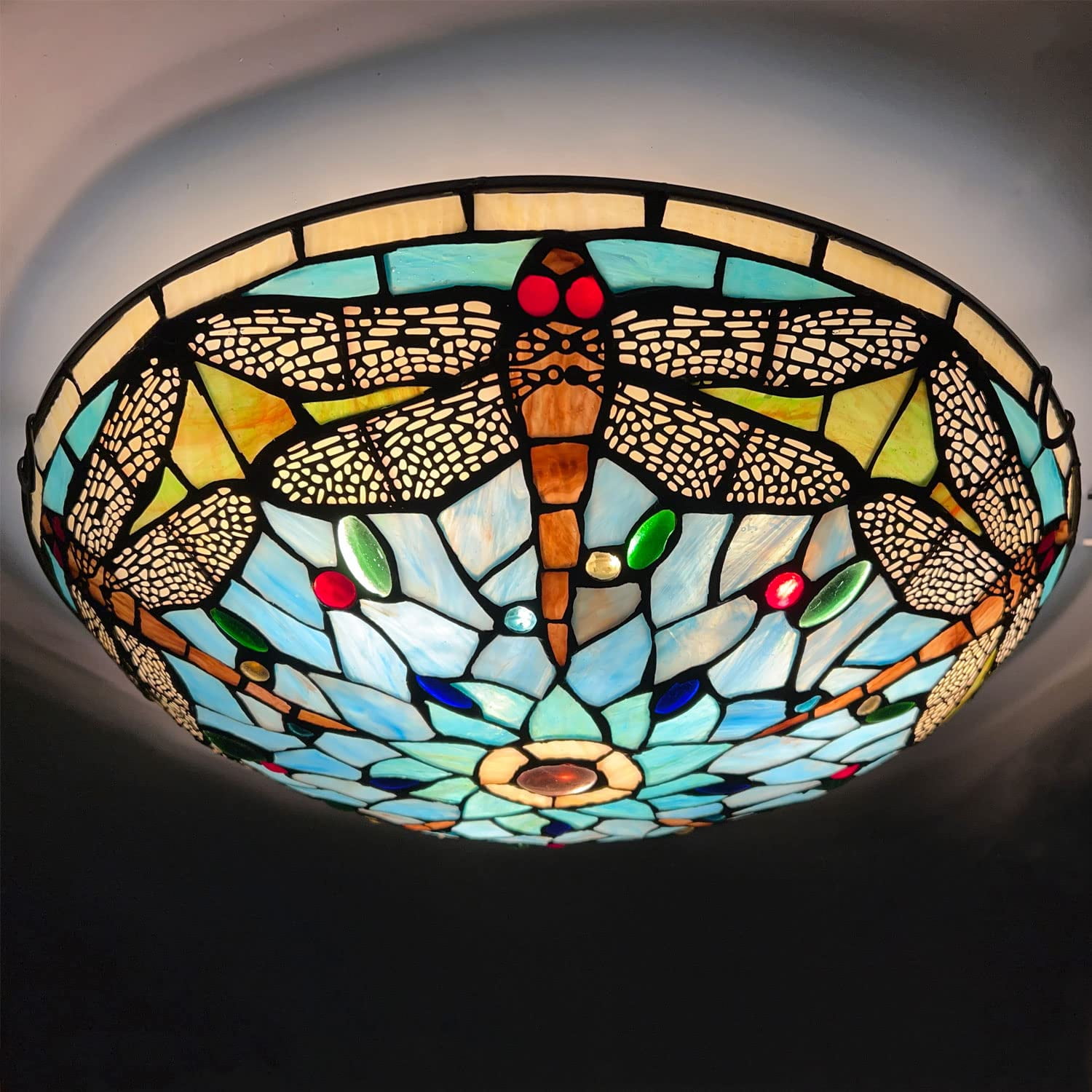 Vinplus Tiffany 3 Light Flush Mount Ceiling Light 16" White Finish with ...