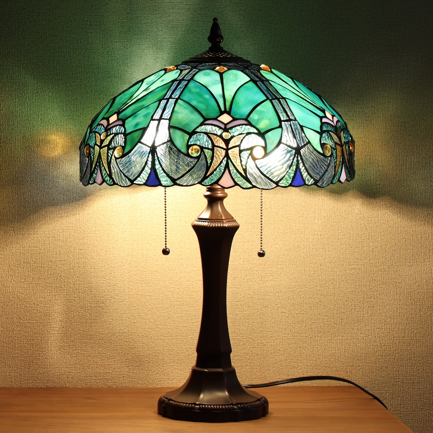 Vinplus Accent Living Room Tiffany Table Lamp, 16" Wide Handmade ...