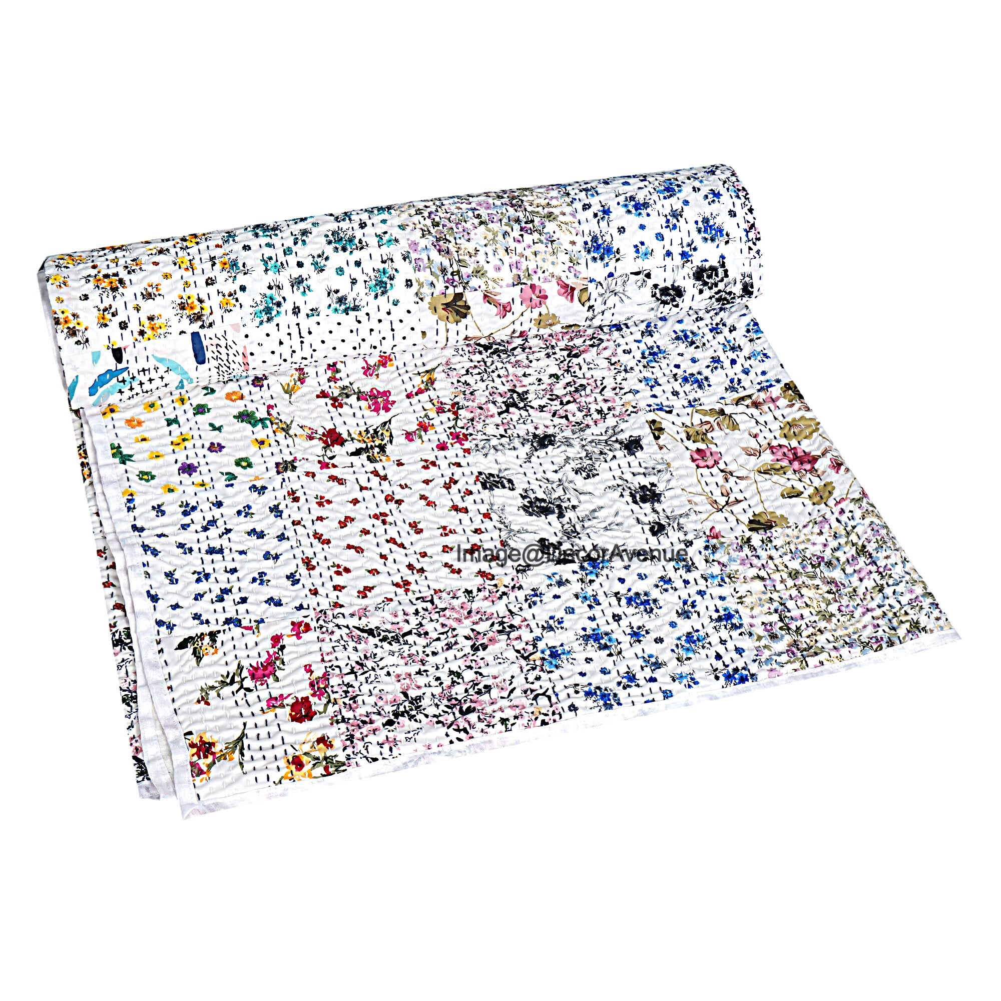 Vinsan Indian Handmade Silk Patchwork Kantha Bedspread Quilts Reversible Boho Bed Cover Throw ...