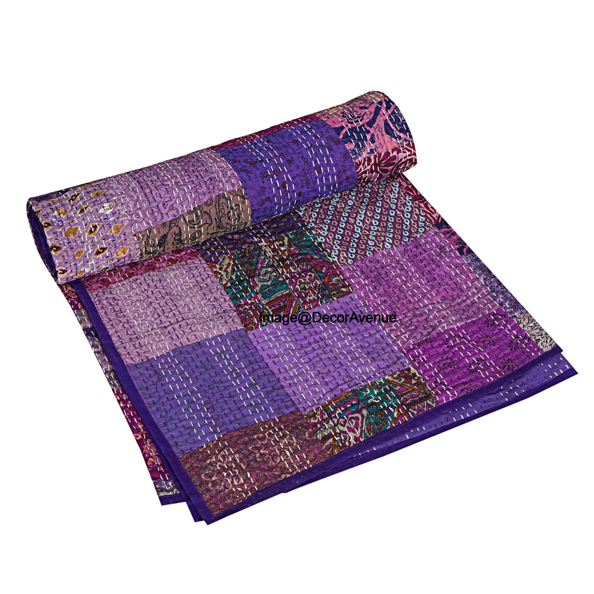 Vinsan Indian Handmade Silk Patchwork Kantha Bedspread Quilts ...