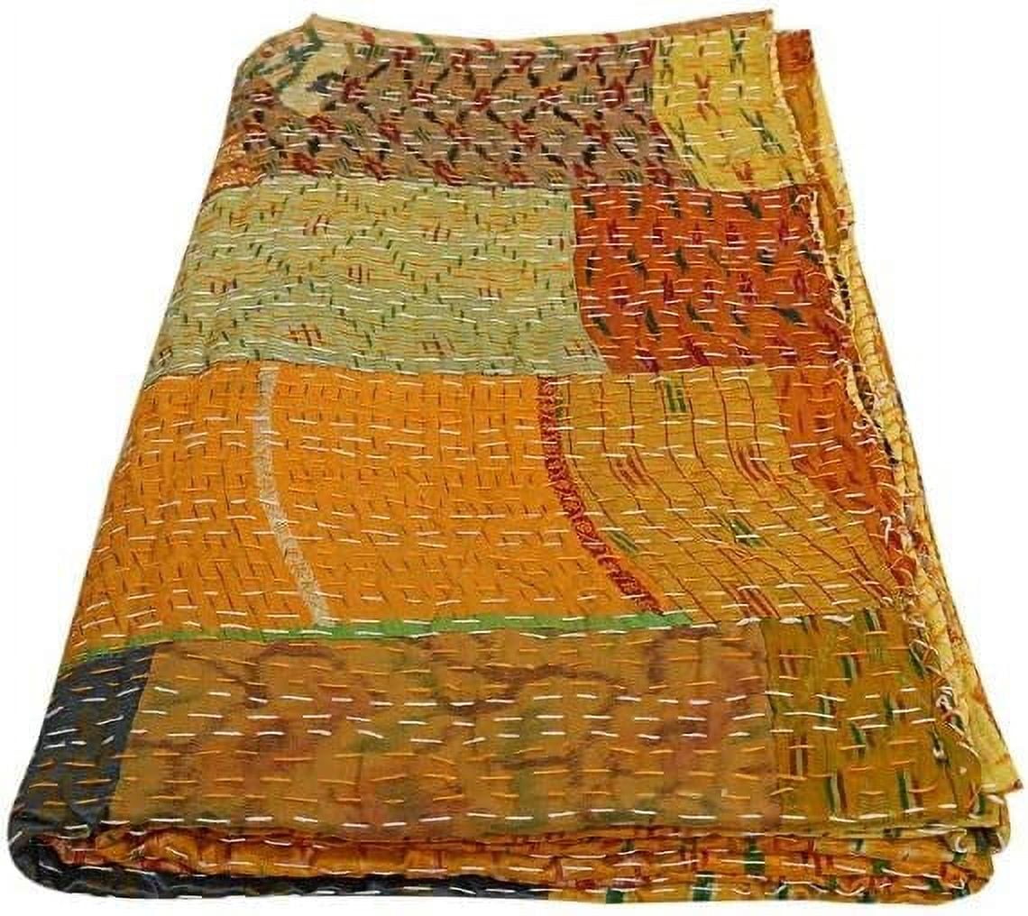 Vinsan Indian Handmade Silk Patchwork Kantha Quilts Boho Bed Cover Yellow Color Baby Size 40 x ...