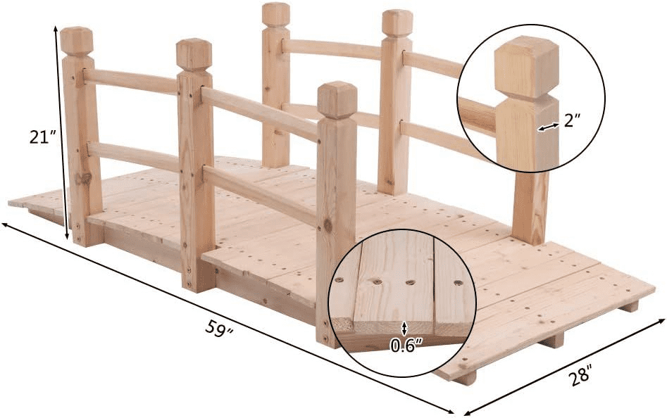 Vinsco Garden Bridge, 5 ft Wooden Arch, Decorative Fir Pond Landscaping ...