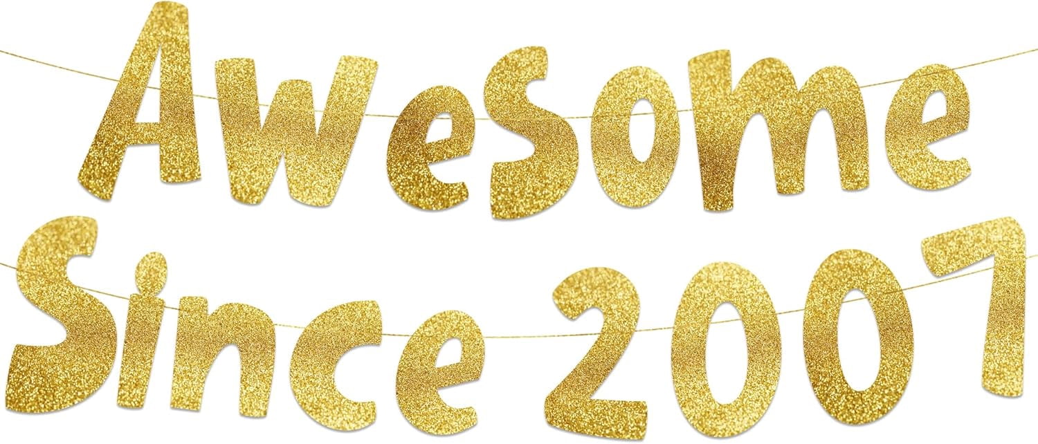 Vinsco Awesome Since 2007 Gold Glitter Banner - 18th Birthday and ...