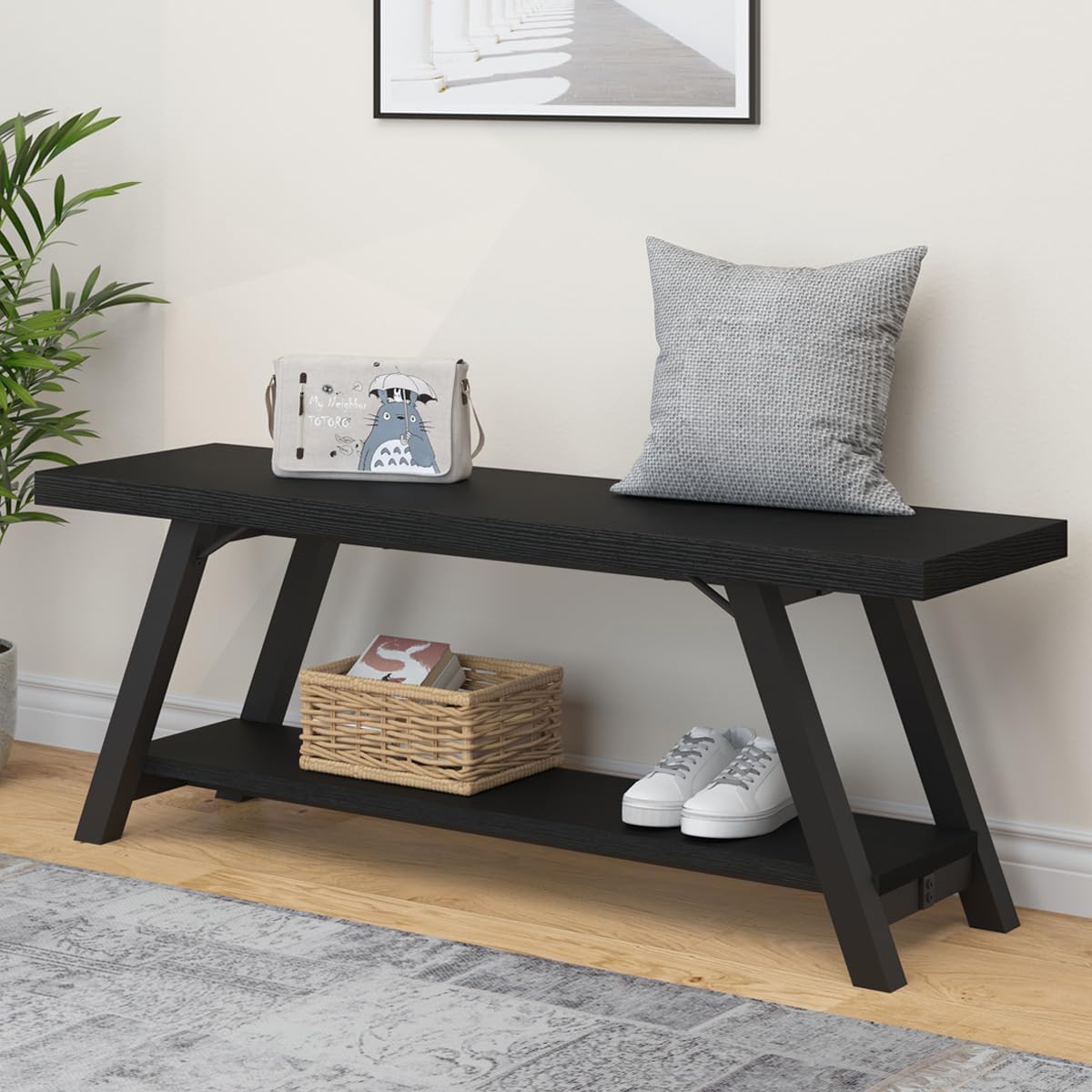 Vinsco Industrial Entryway Bench, Wood and Metal Storage Bench for ...