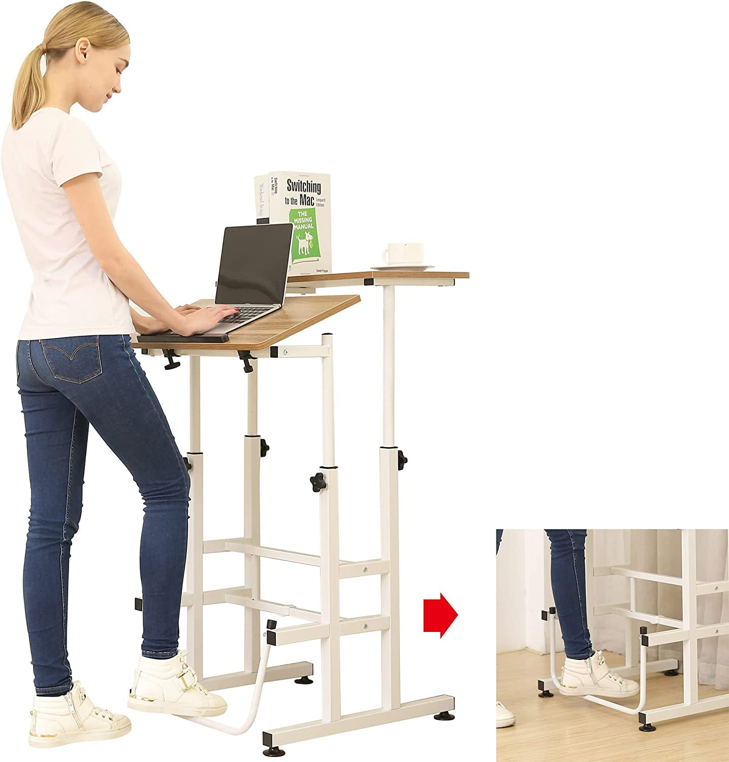 Vinsco L101XWFDT Adjustable-Height Steel-Framed Mobile Standing Office ...