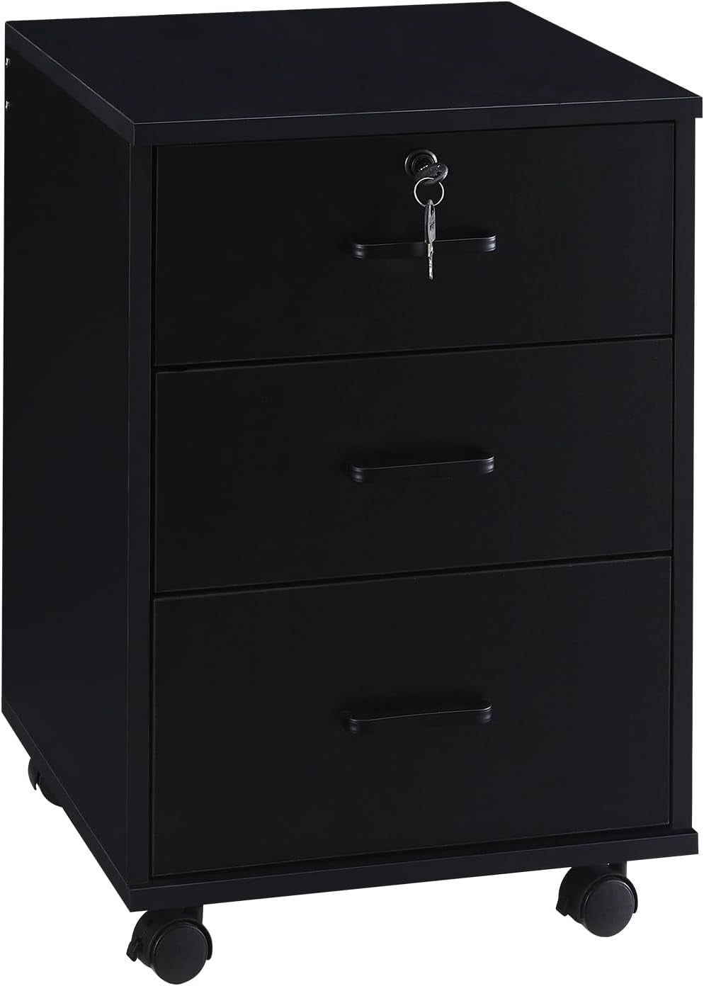 Vinsco Mobile File Cabinet with 3 Drawers, Lockable Storage Unit Wooden ...