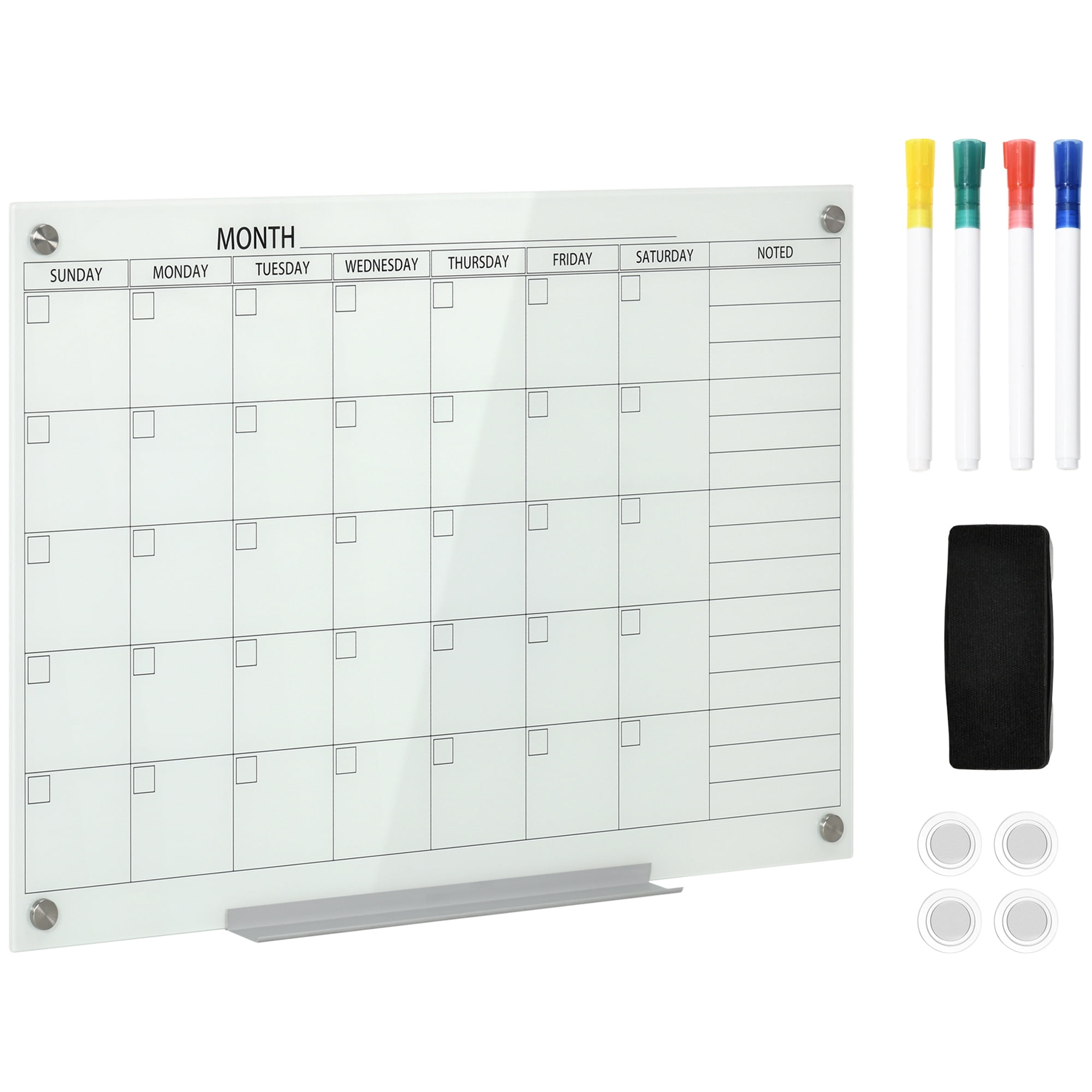 Vinsetto 35"x23" Dry Erase Wall Calendar Glass Whiteboard Monthly ...