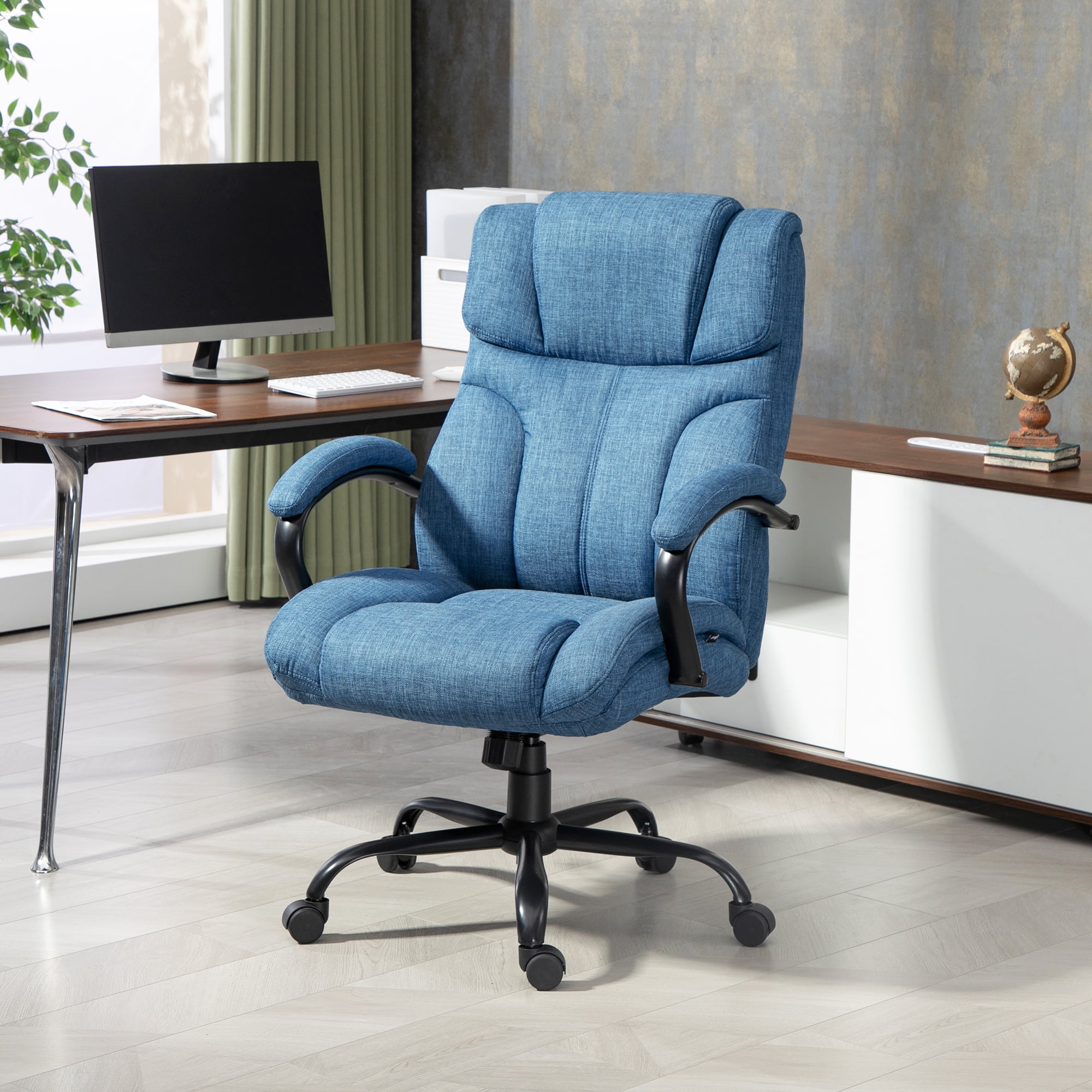Vinsetto Big and Tall Office Chair, Fabric Executive Desk Chair, Blue ...