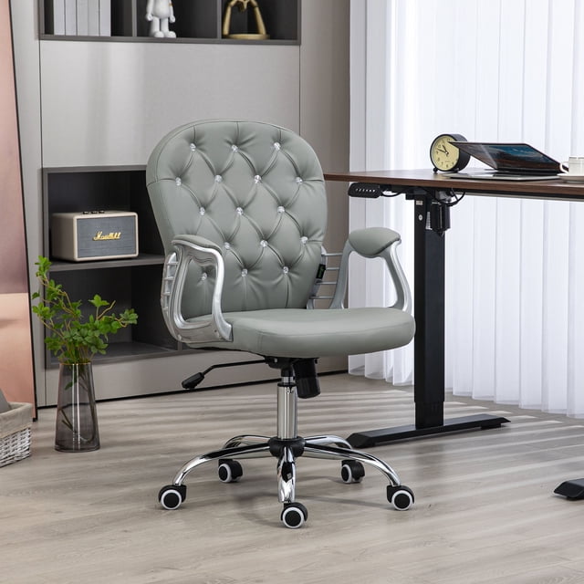 Vinsetto Leather Swivel Desk Chair with Wheels, Adjustable Height ...