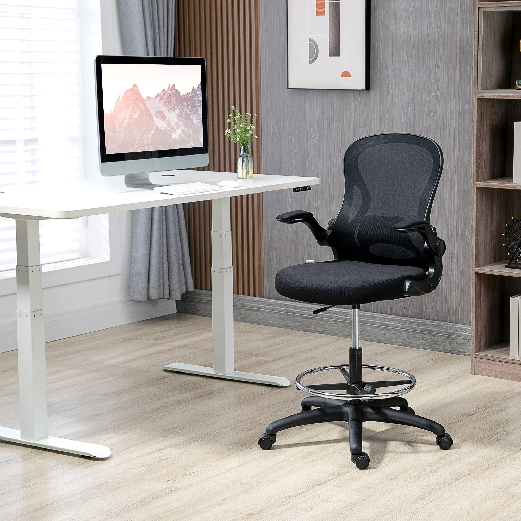 Vinsetto Ergonomic Drafting Chair, Standing Desk Chair with Flip-up ...