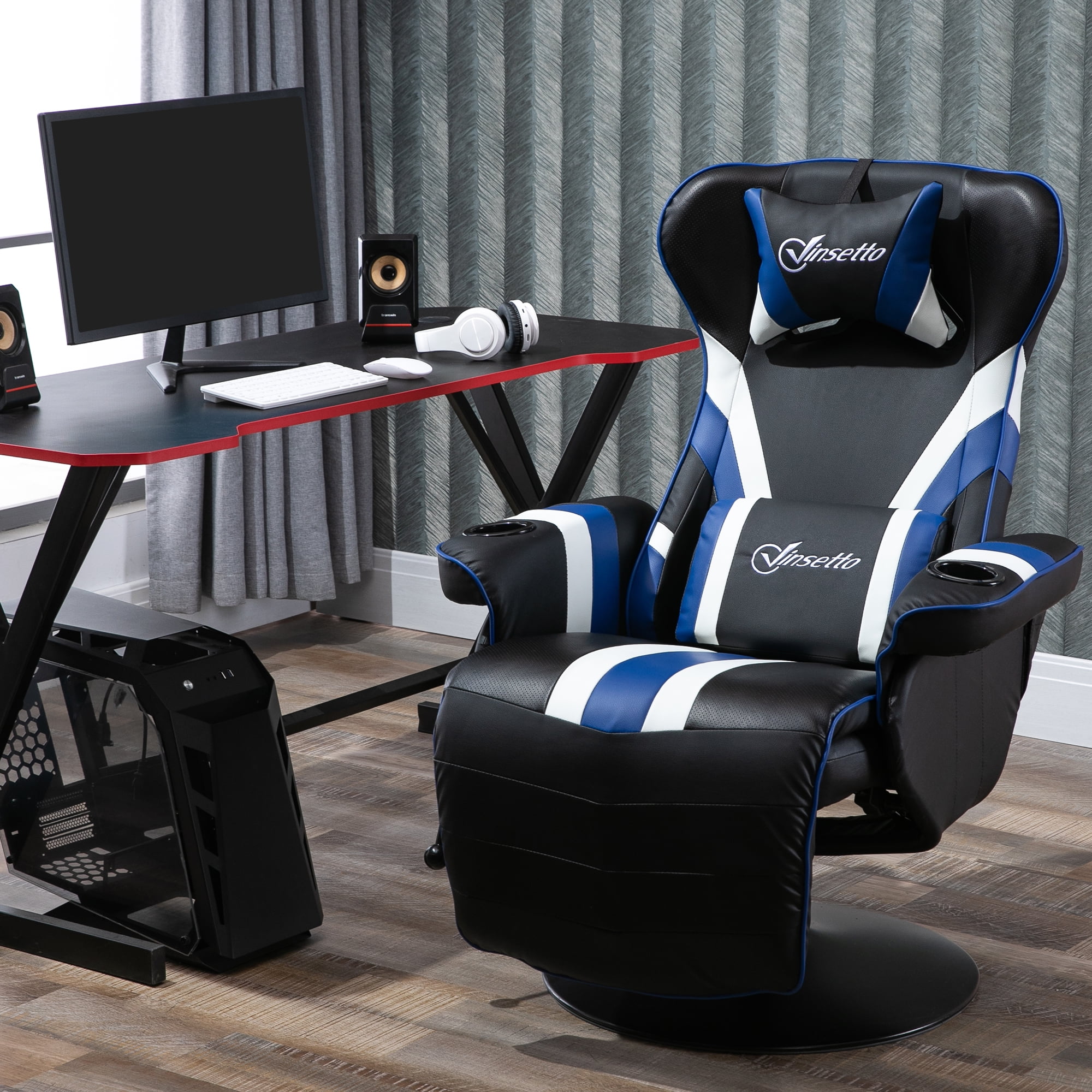 Vinsetto Gamer Chair with Footrest, Racing Style, Lumbar Support, Black ...