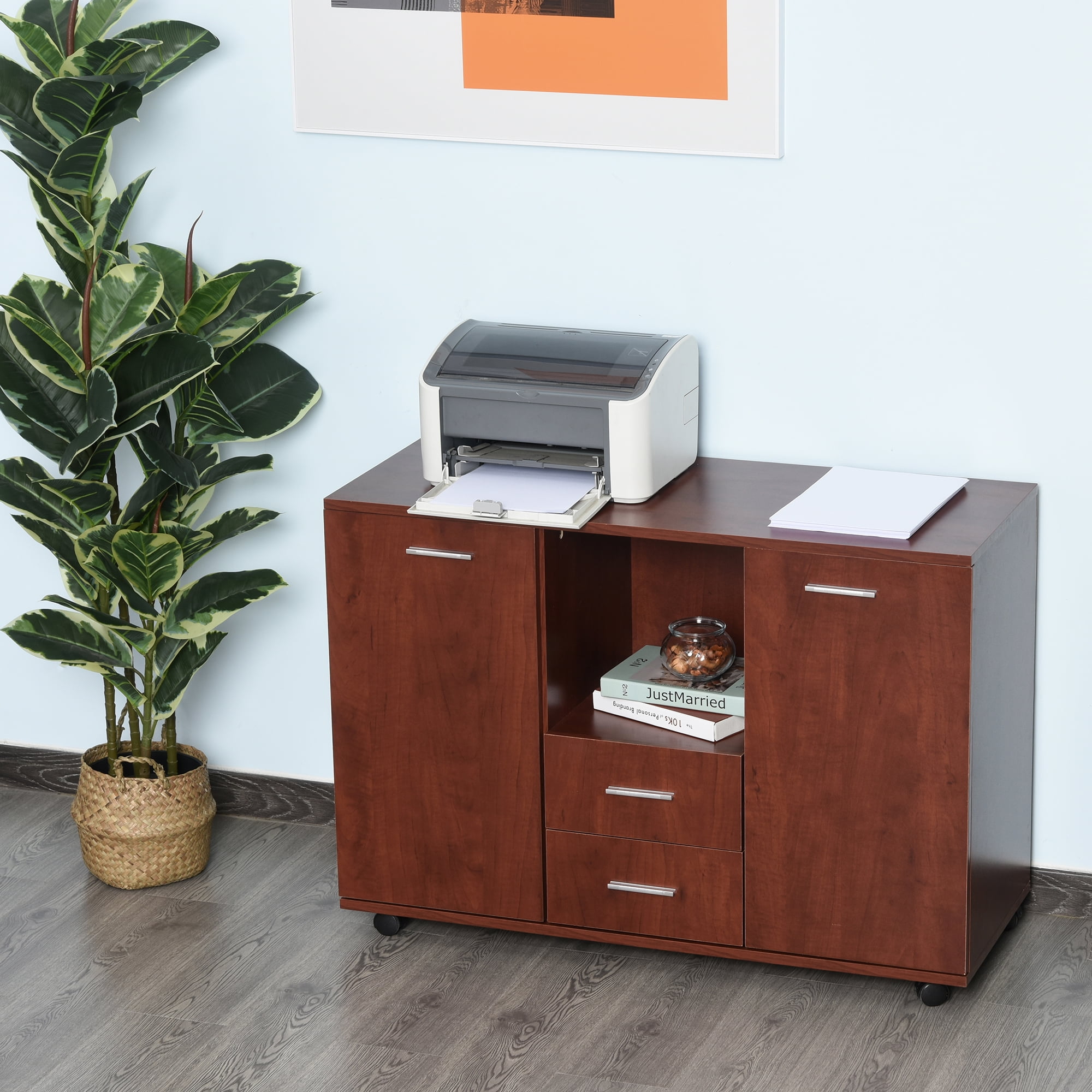 Vinsetto Office Filing Cabinet & Printer Stand, 2 Drawers, 2 Shelves ...