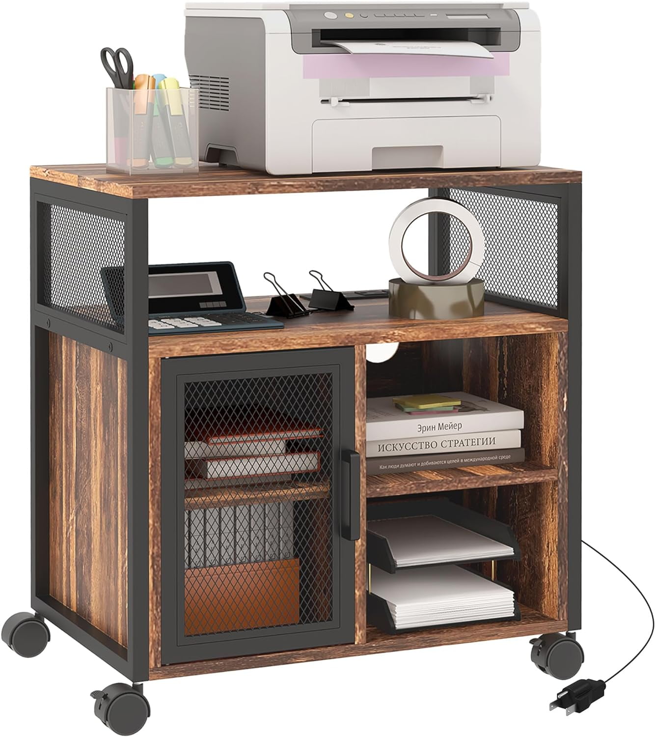 Vinsetto Printer Stand Table with Socket and USB Charging Ports ...