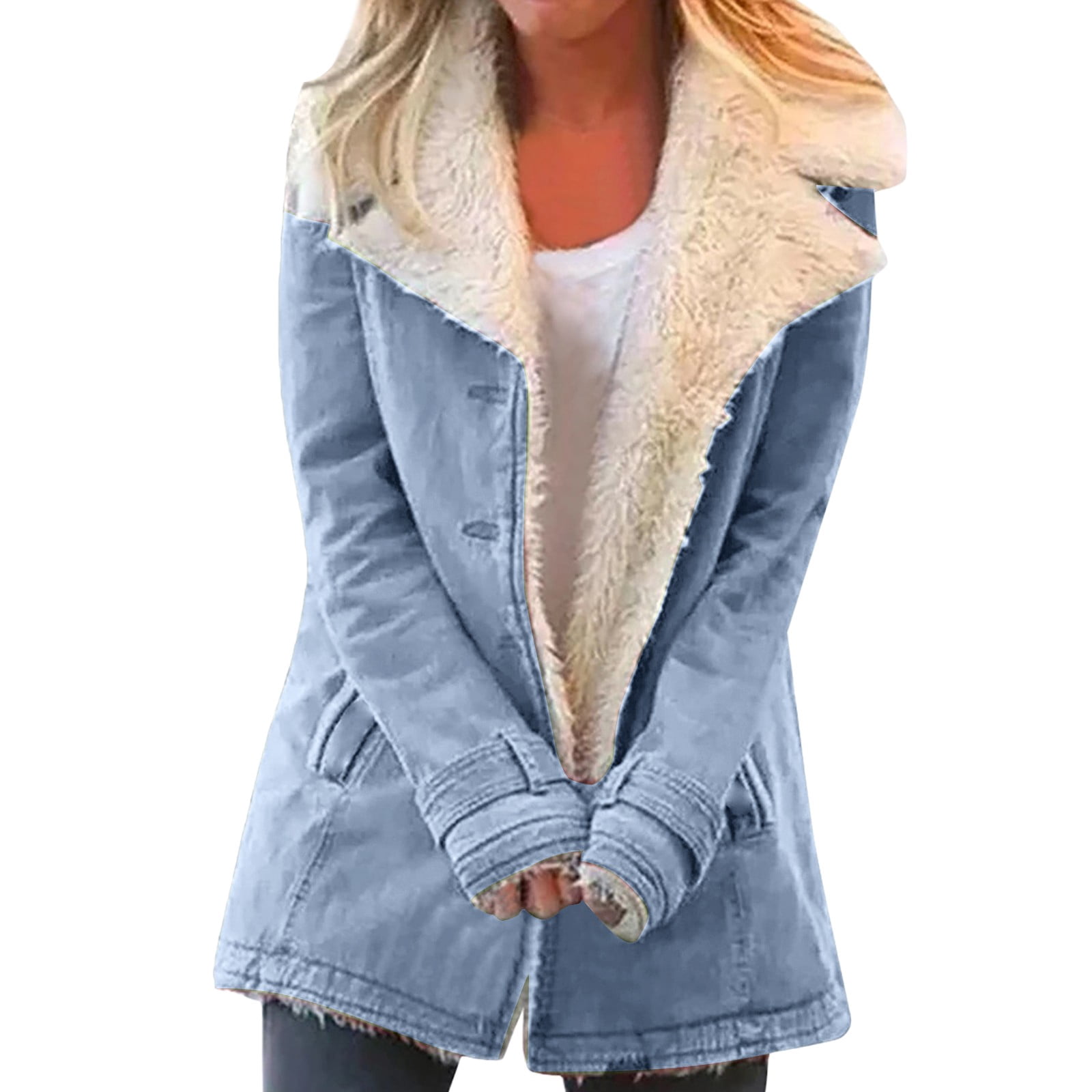 Vinsonshop Fleece Lined Coat Women Peacoat Womens Winter Coat Winter ...