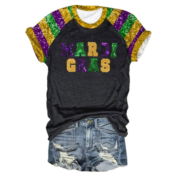 Vinsonshop Womens Mardi Gras Shirt Graphic Party Top Carnival Party ...