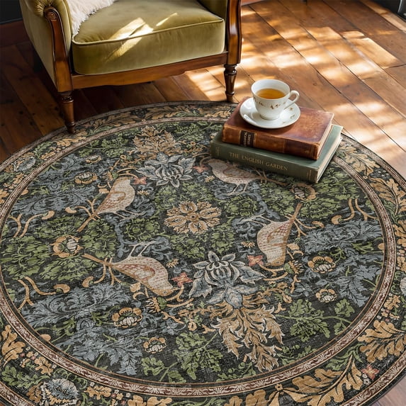 Vint5ft Round Rug For Reading Corner Bedroom Farmhouse Dining Room Soft ...
